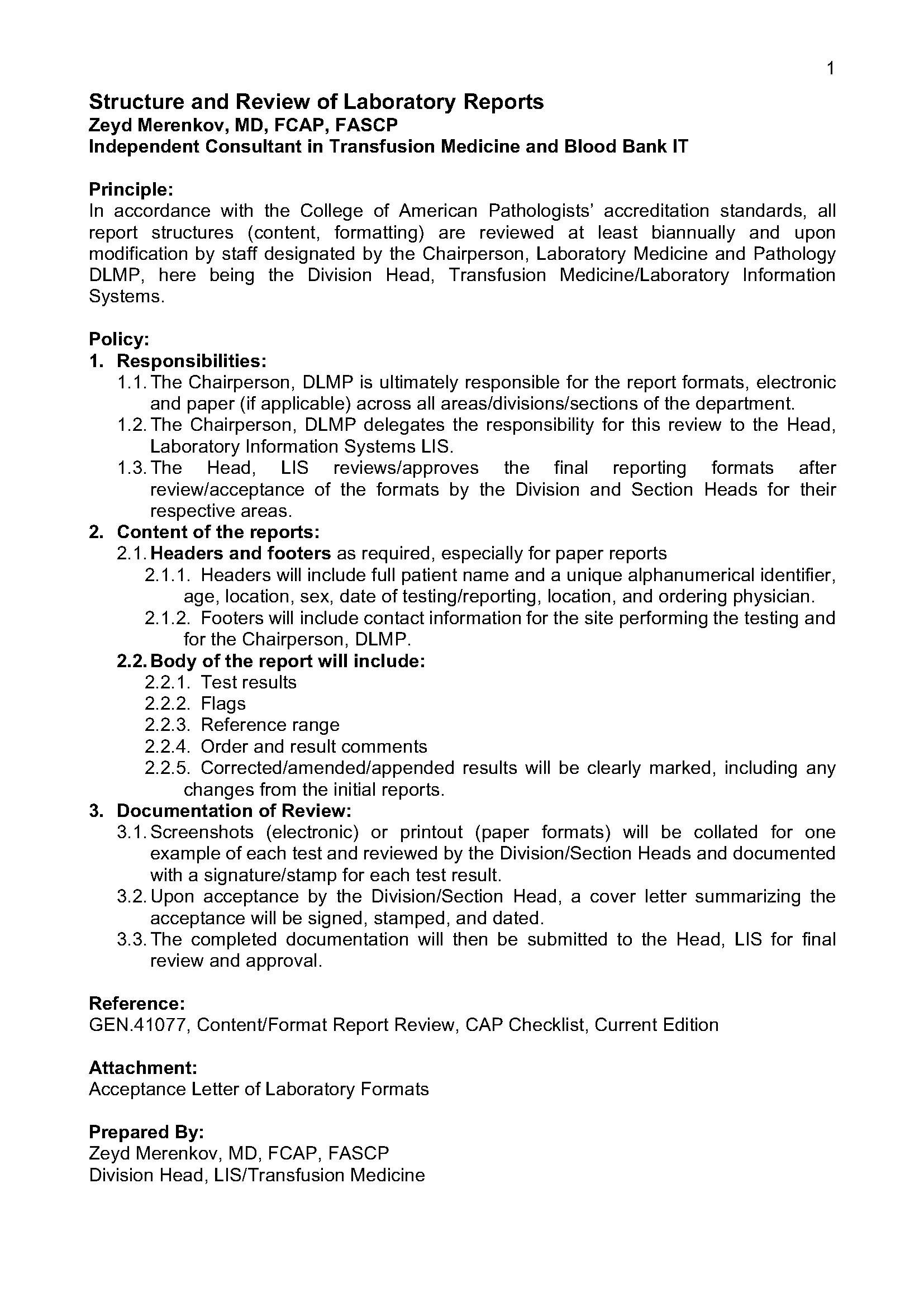 Structure and Review of Laboratory Reports – Dr. Zeyd Merenkov