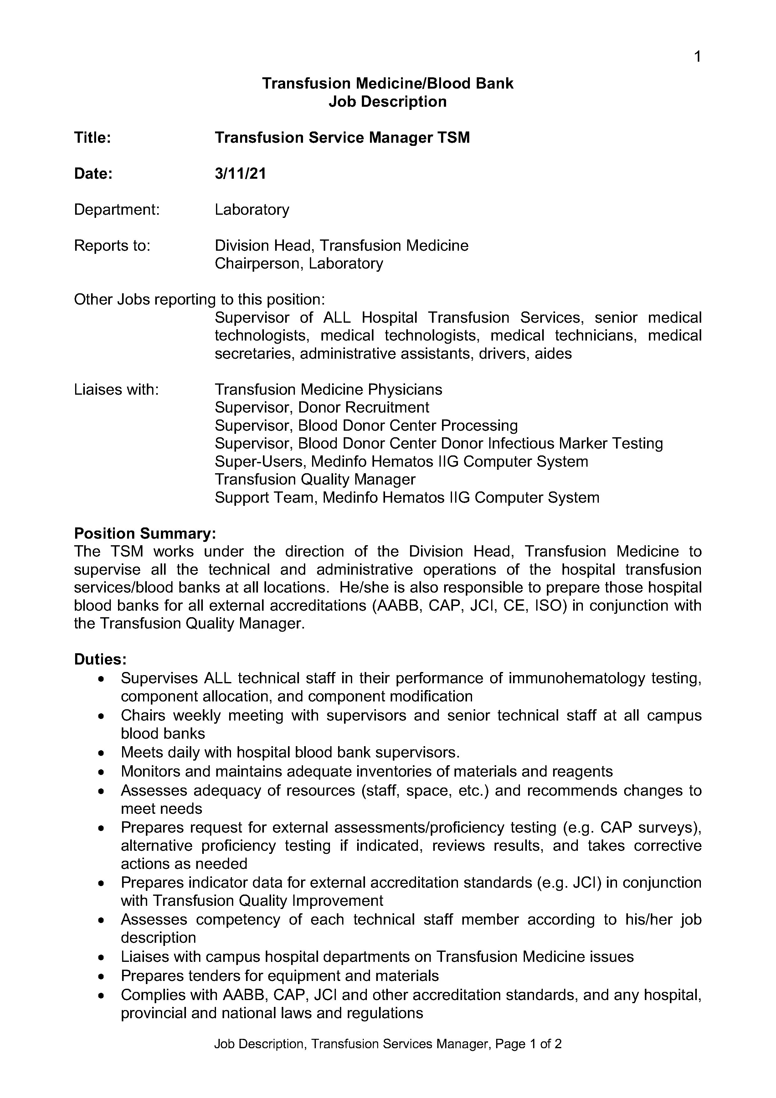Bank Manager Job Description