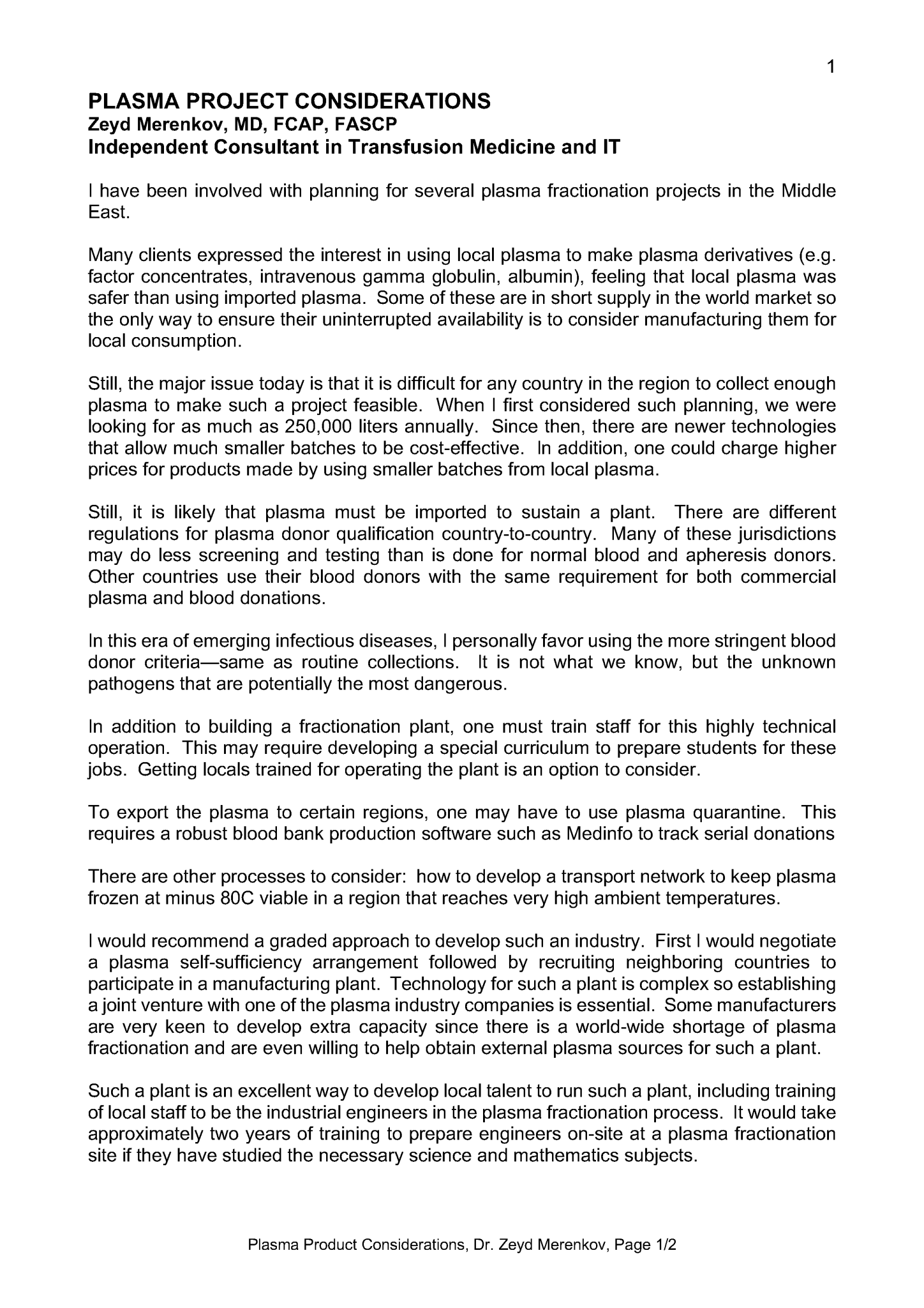 Plasma Fractionation Considerations – Dr. Zeyd Merenkov