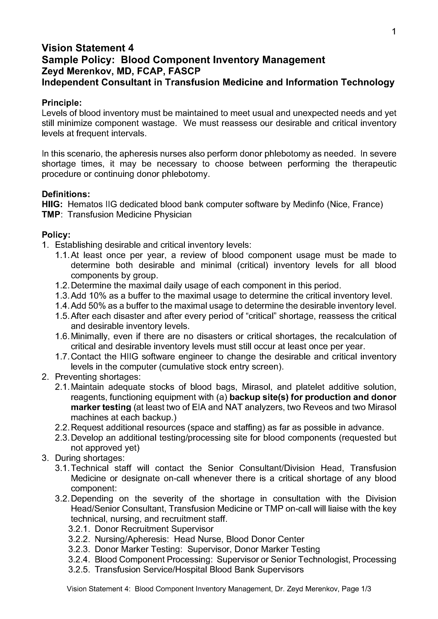 Vision Statement 4: Blood Component Inventory Management – Dr. Zeyd ...