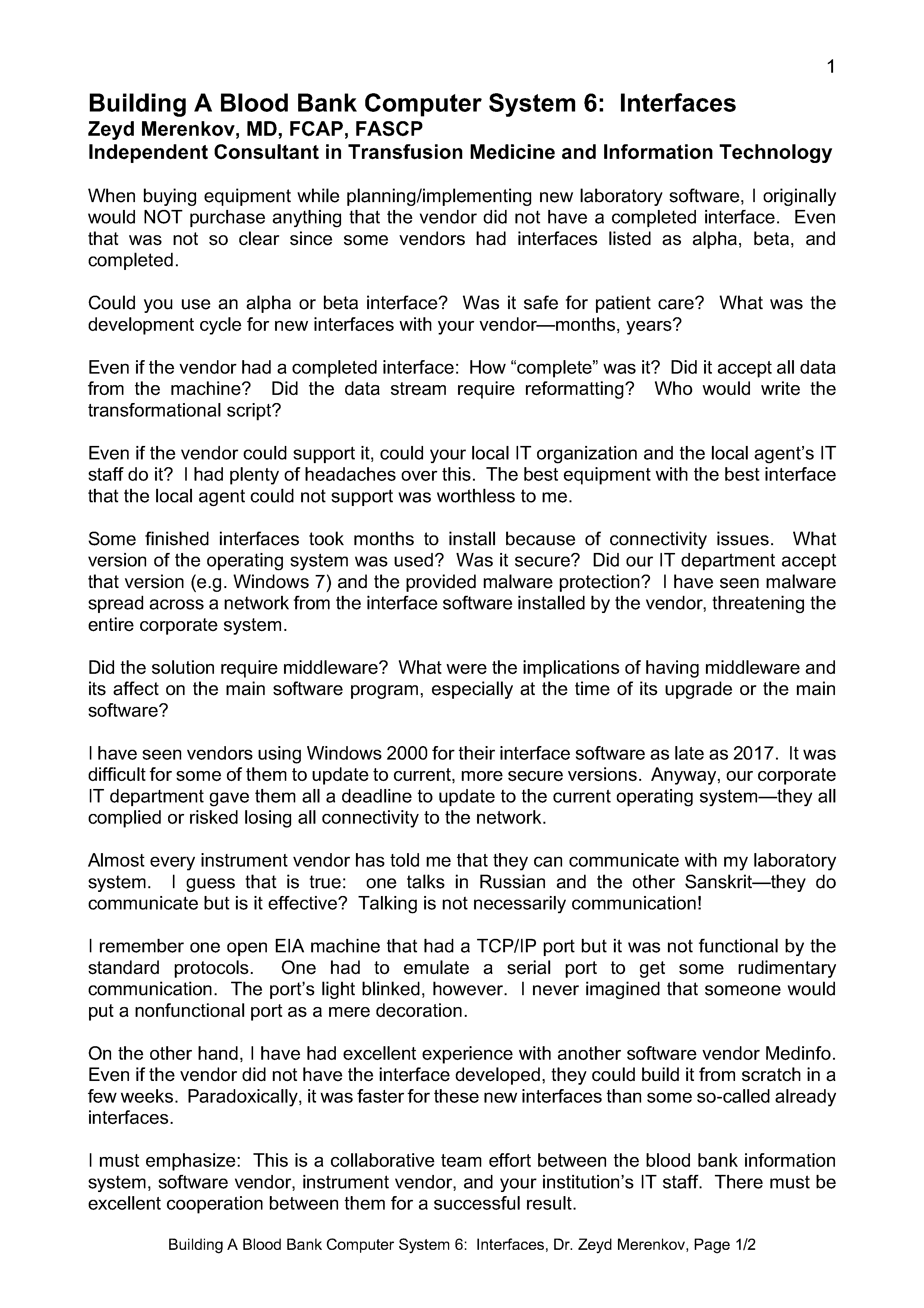 Building A Blood Bank Computer System 6: Interfaces – Dr. Zeyd Merenkov