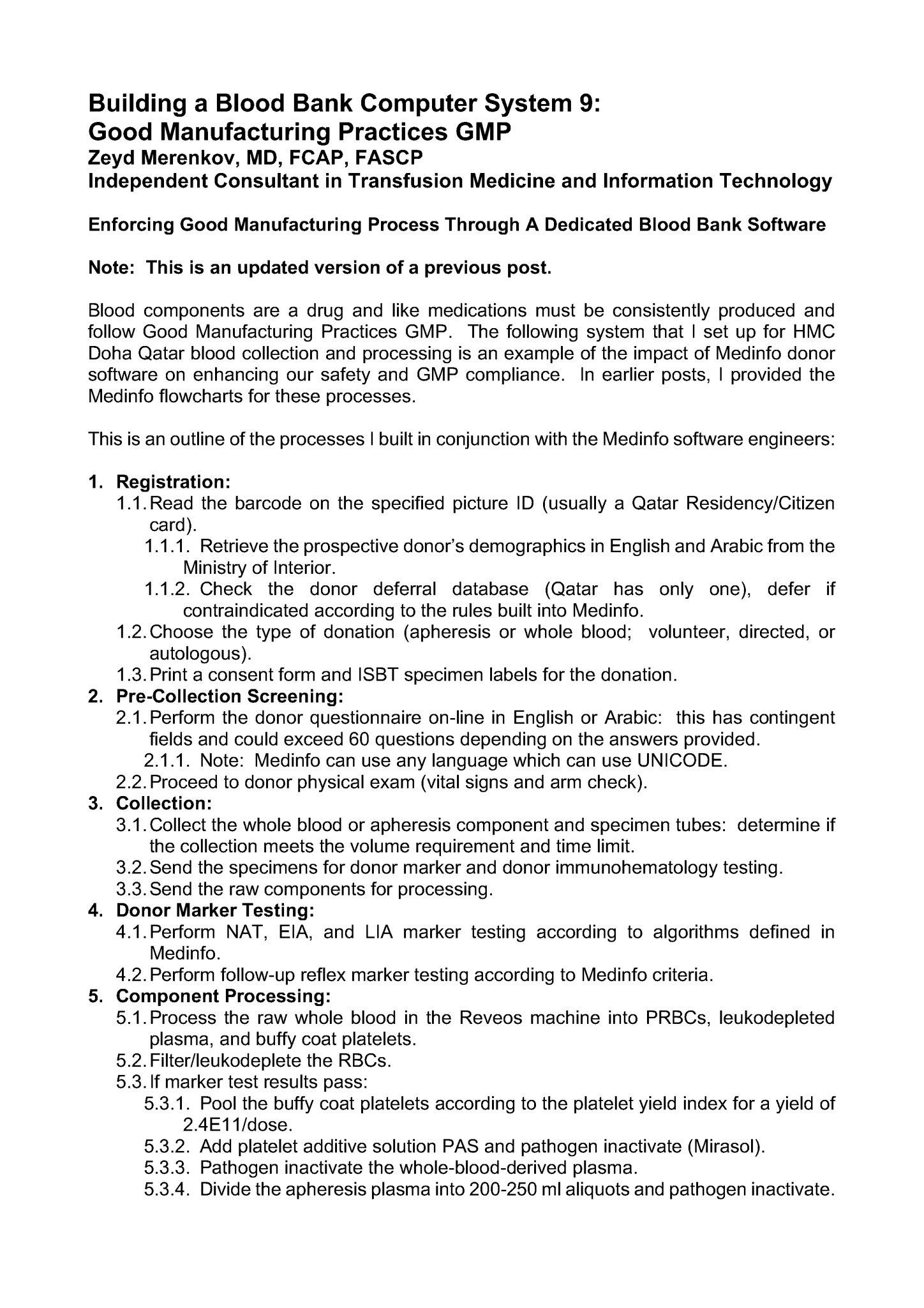Building a Blood Bank Computer System 9: Good Manufacturing Practices ...