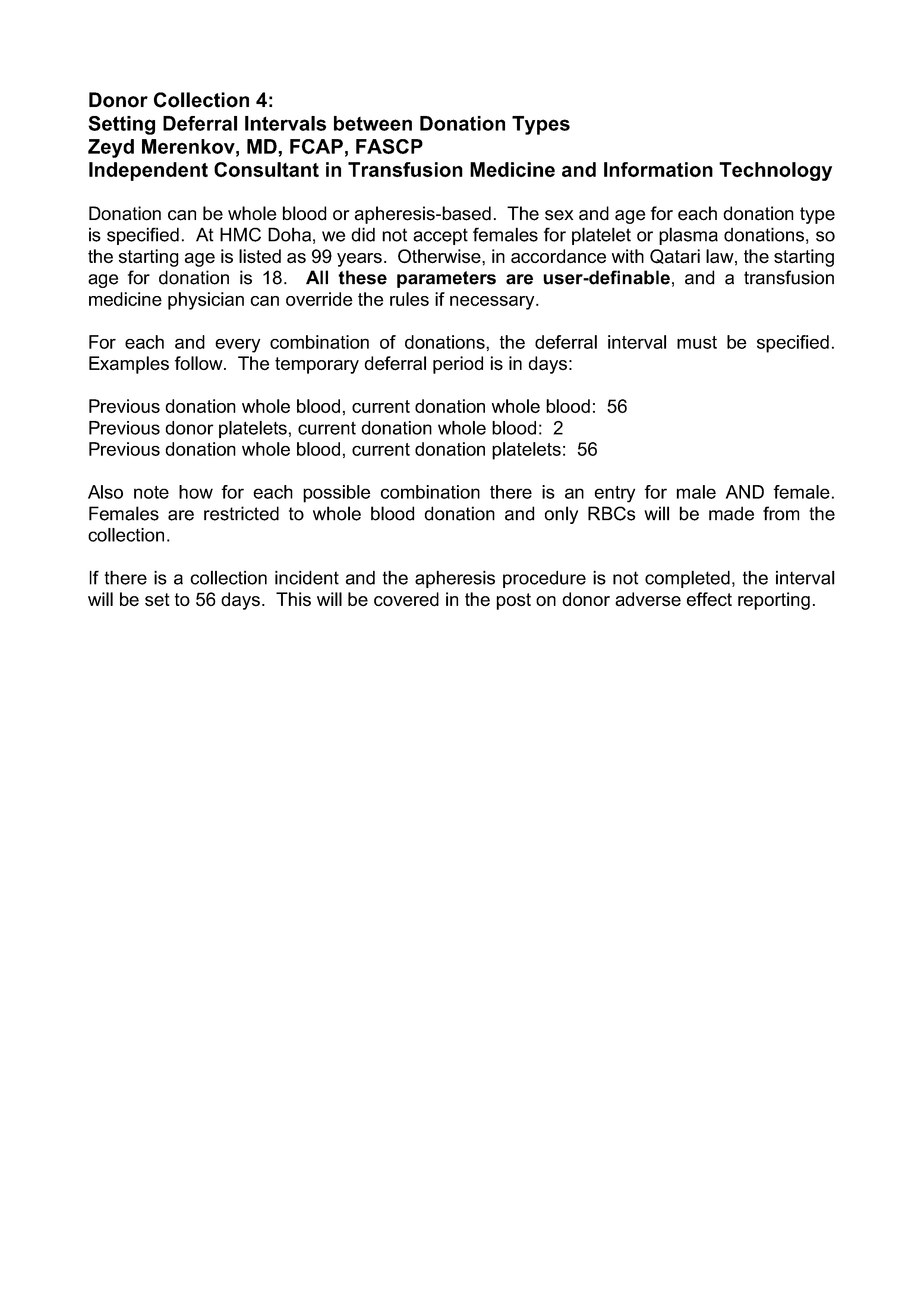 Donor Collection 4: Setting Deferral Intervals between Donation Types ...