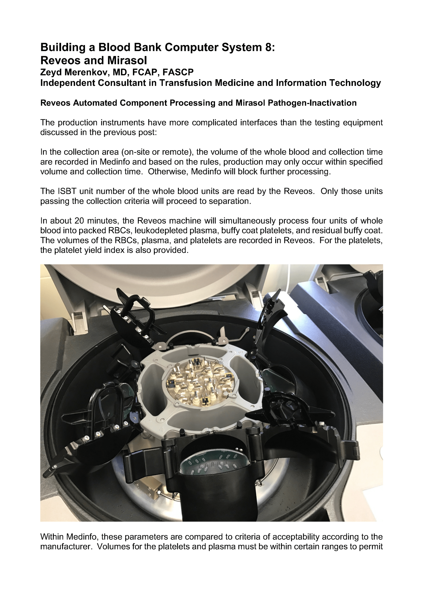 Building a Blood Bank Computer System 8: Reveos and Mirasol – Dr. Zeyd ...