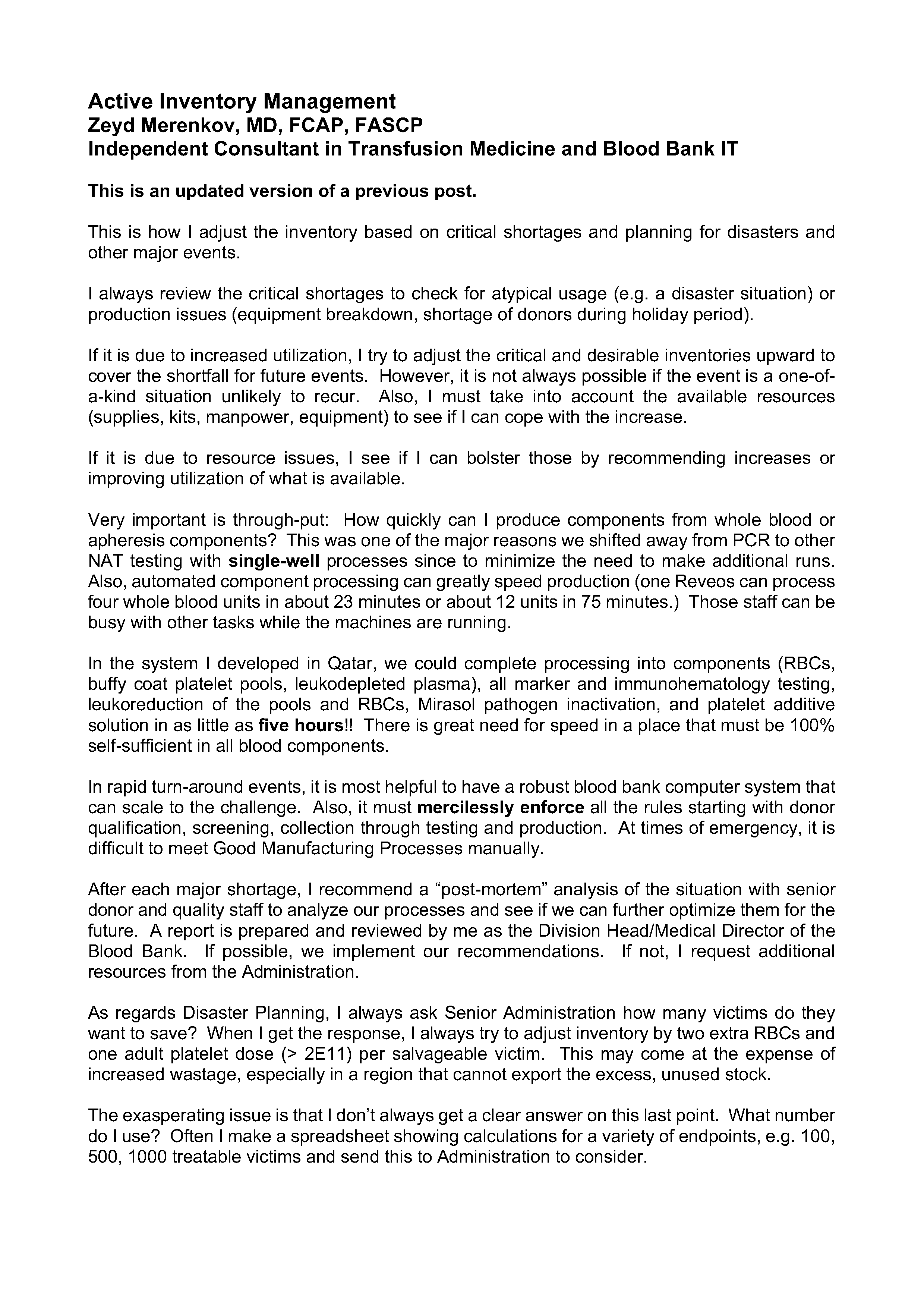 Active Blood Inventory Management – Dr. Zeyd Merenkov