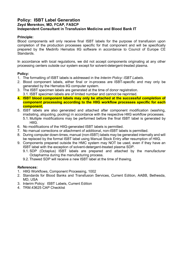 ISBT Label Generation – Dr. Zeyd Merenkov