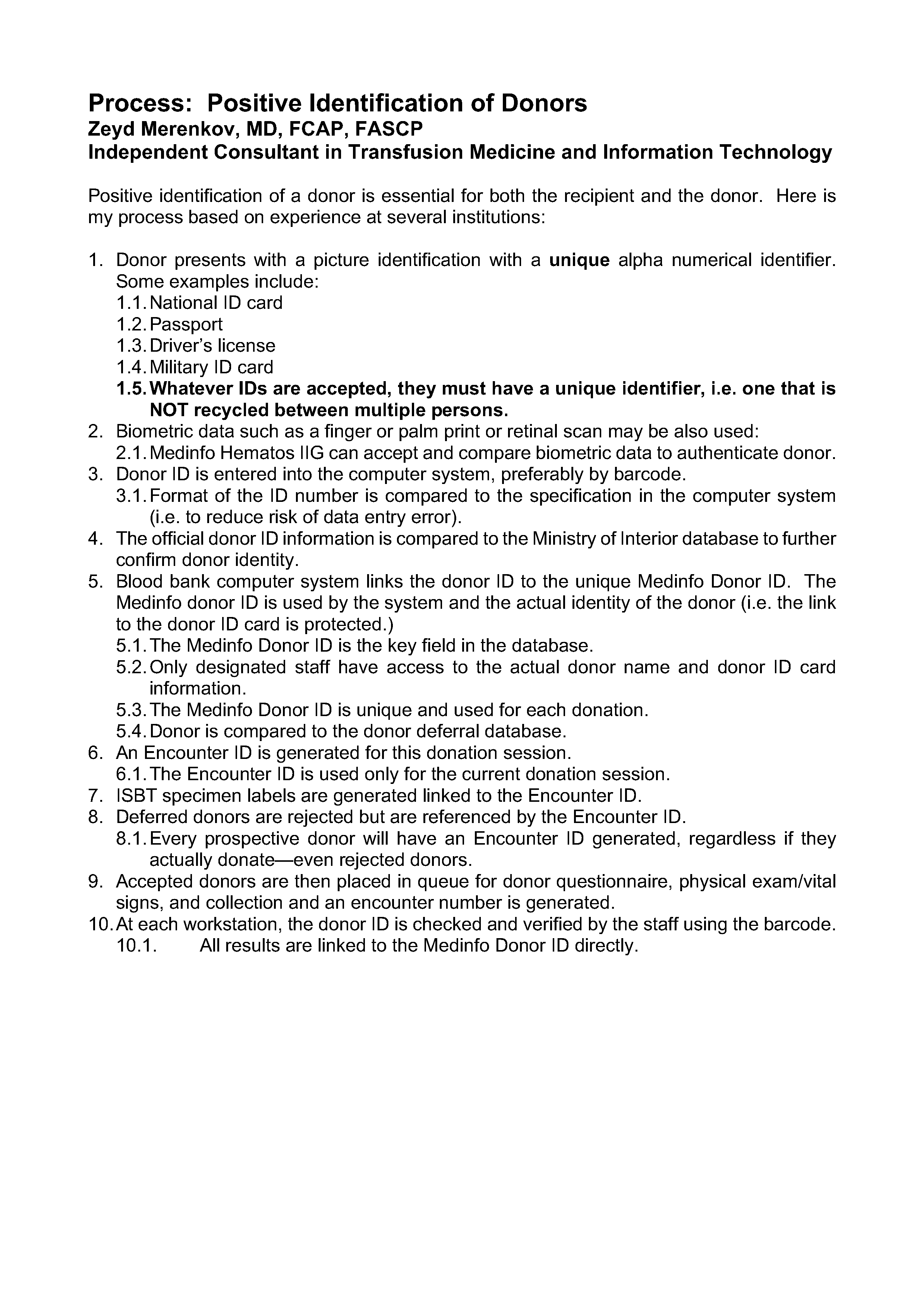 Process: Positive Identication of Donors – Dr. Zeyd Merenkov