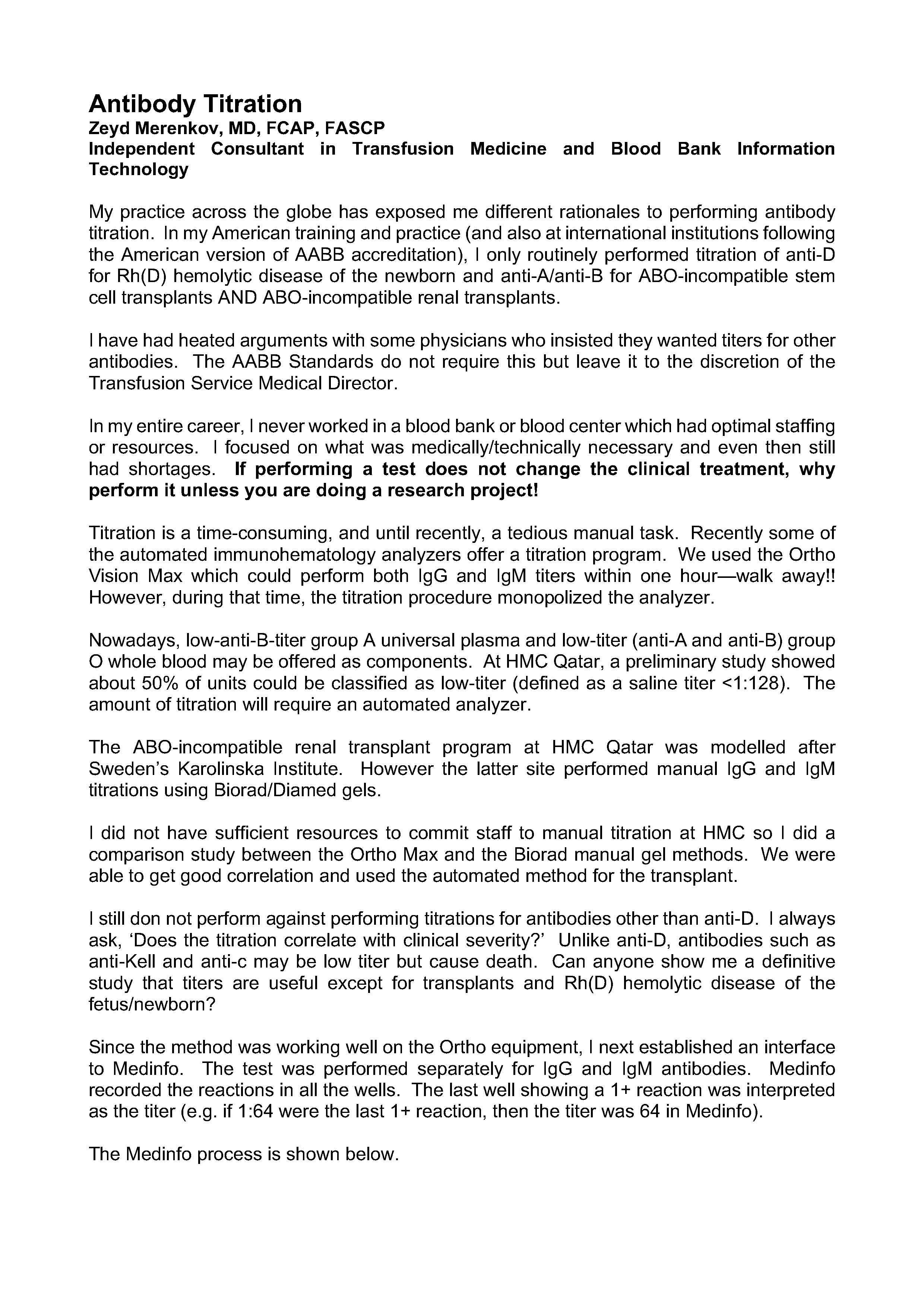 Antibody Titration Including Medinfo Processes – Dr. Zeyd Merenkov