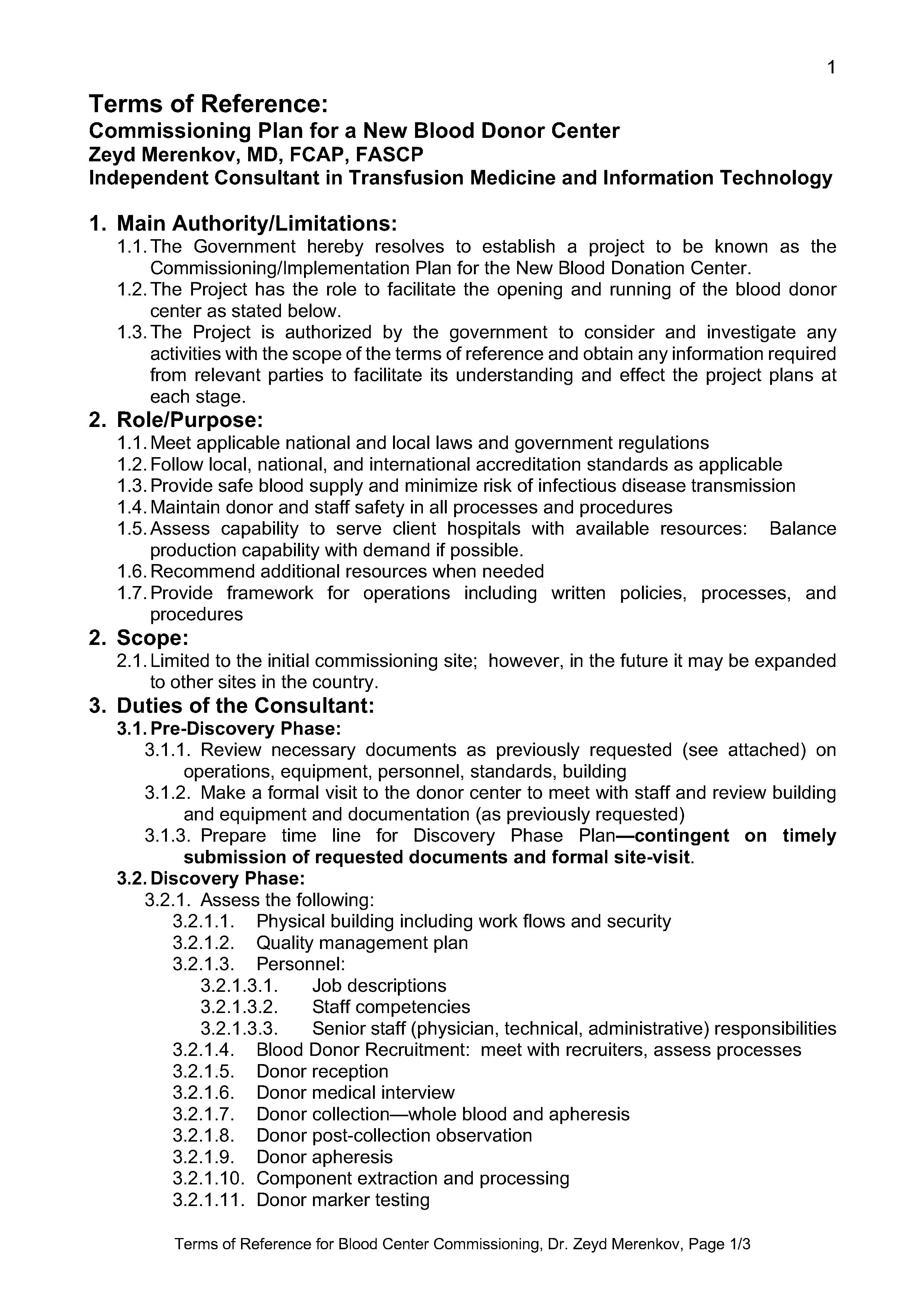 Commissioning a New Regional Blood Center: Terms of Reference – Dr ...