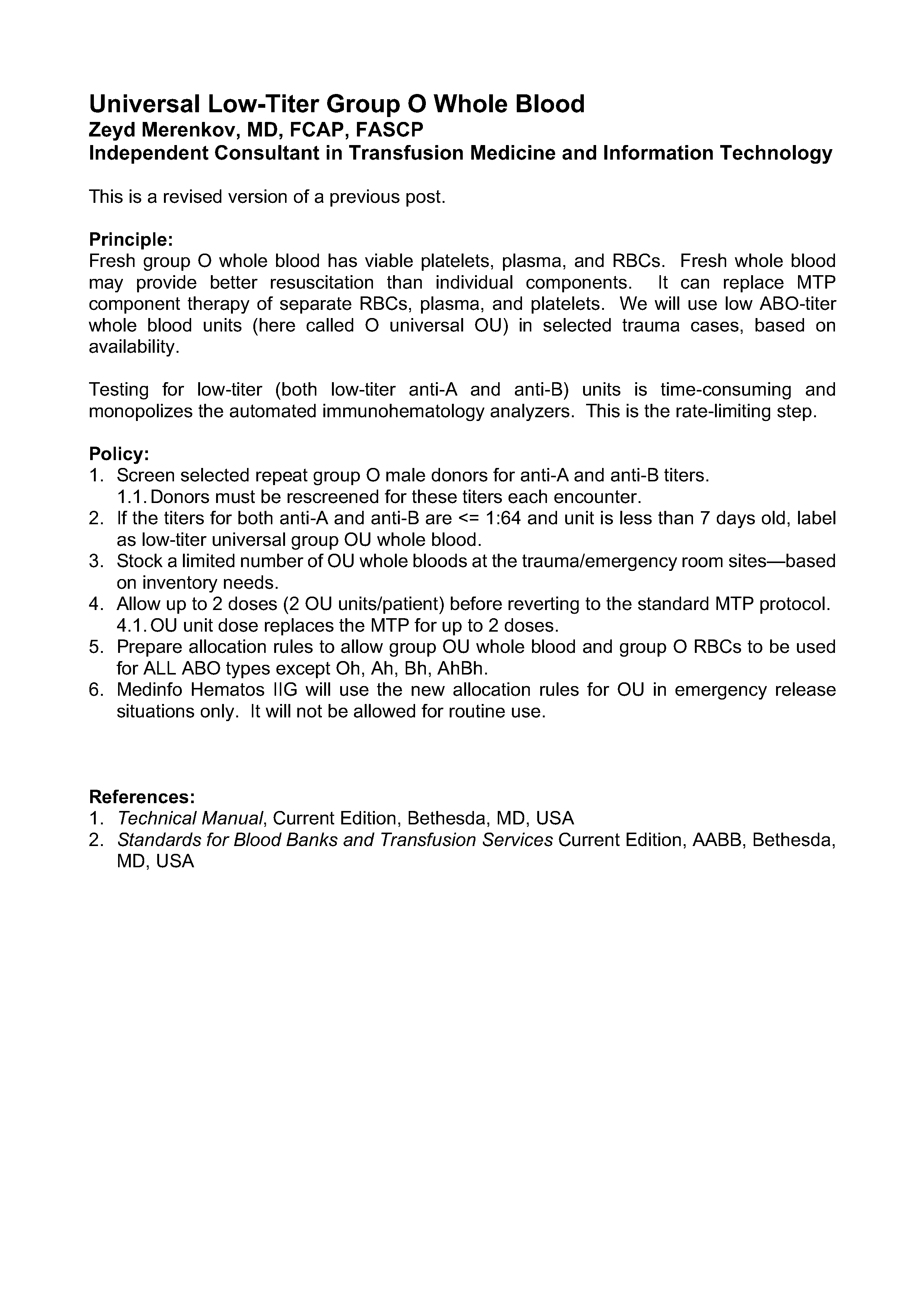 Using Universal Low-Titer Group O Whole Blood – Dr. Zeyd Merenkov