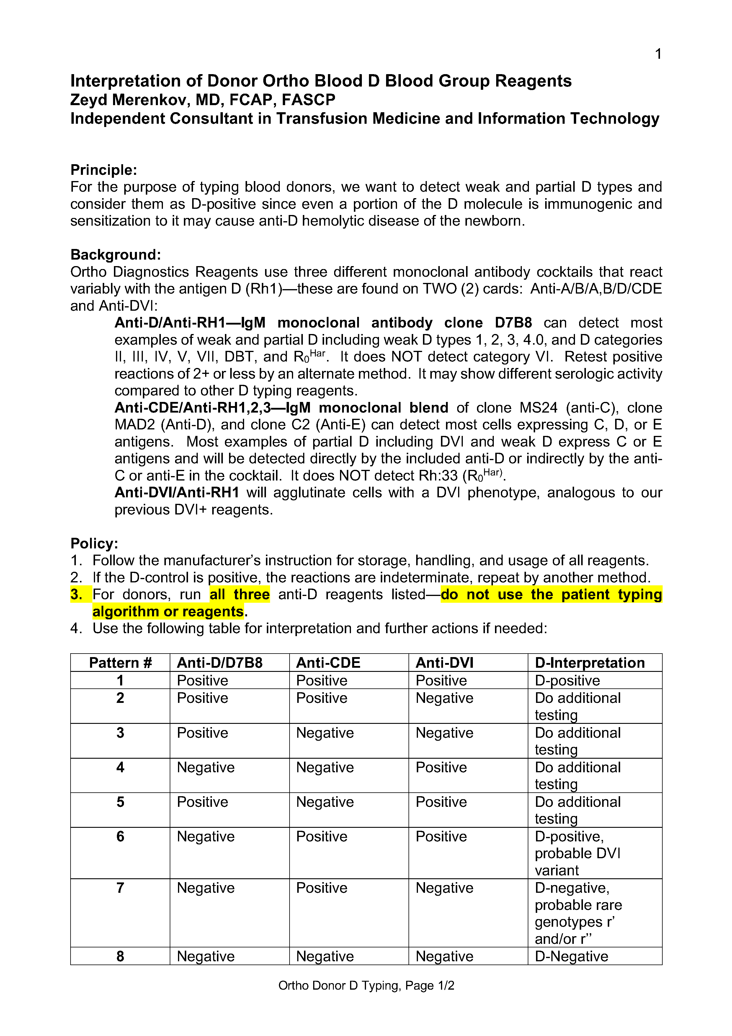 Ortho D Typing Reagents for Donors – Dr. Zeyd Merenkov