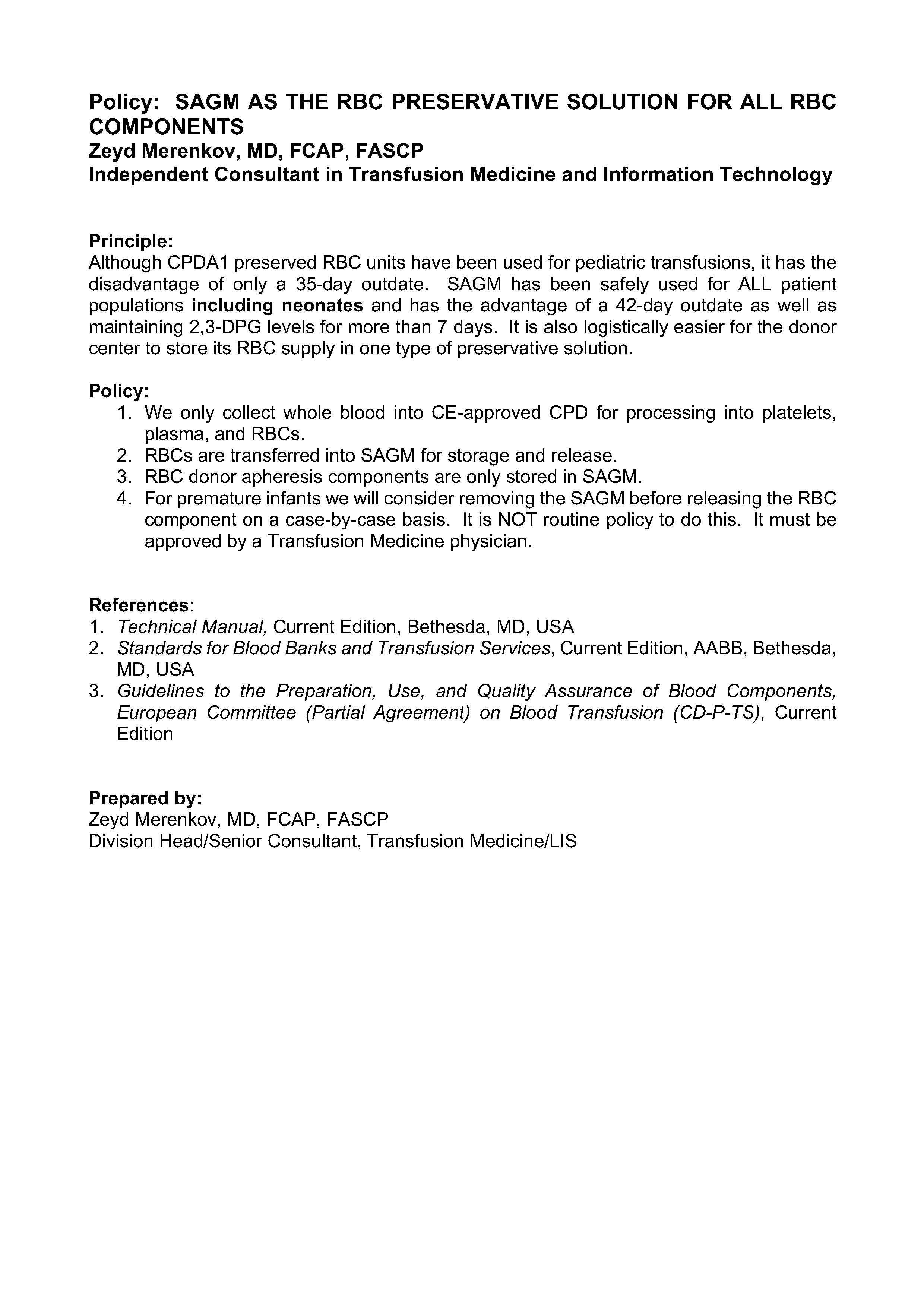 SAGM for RBC Preservative Solution – Dr. Zeyd Merenkov