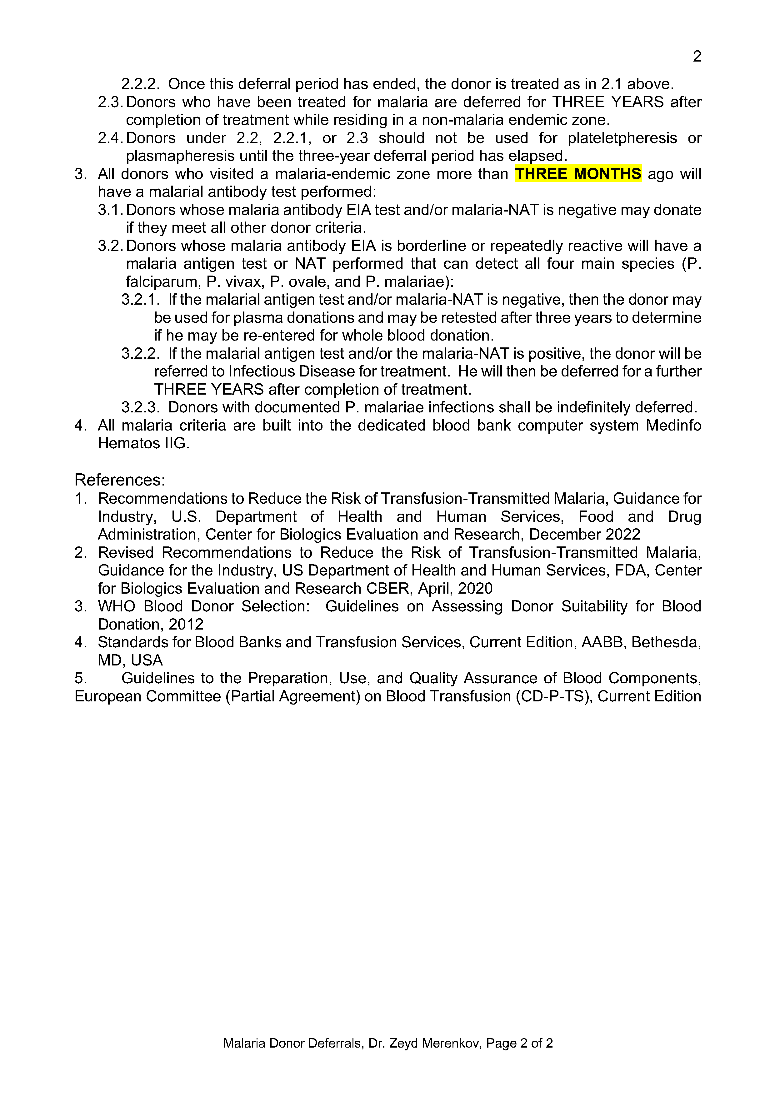 Malaria Donor Deferrals–Revised – Dr. Zeyd Merenkov