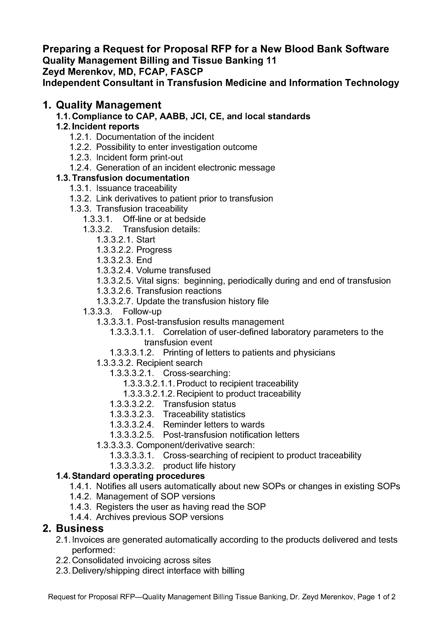 Preparing a Request for Proposal RFP for Blood Bank Software 11 Quality ...