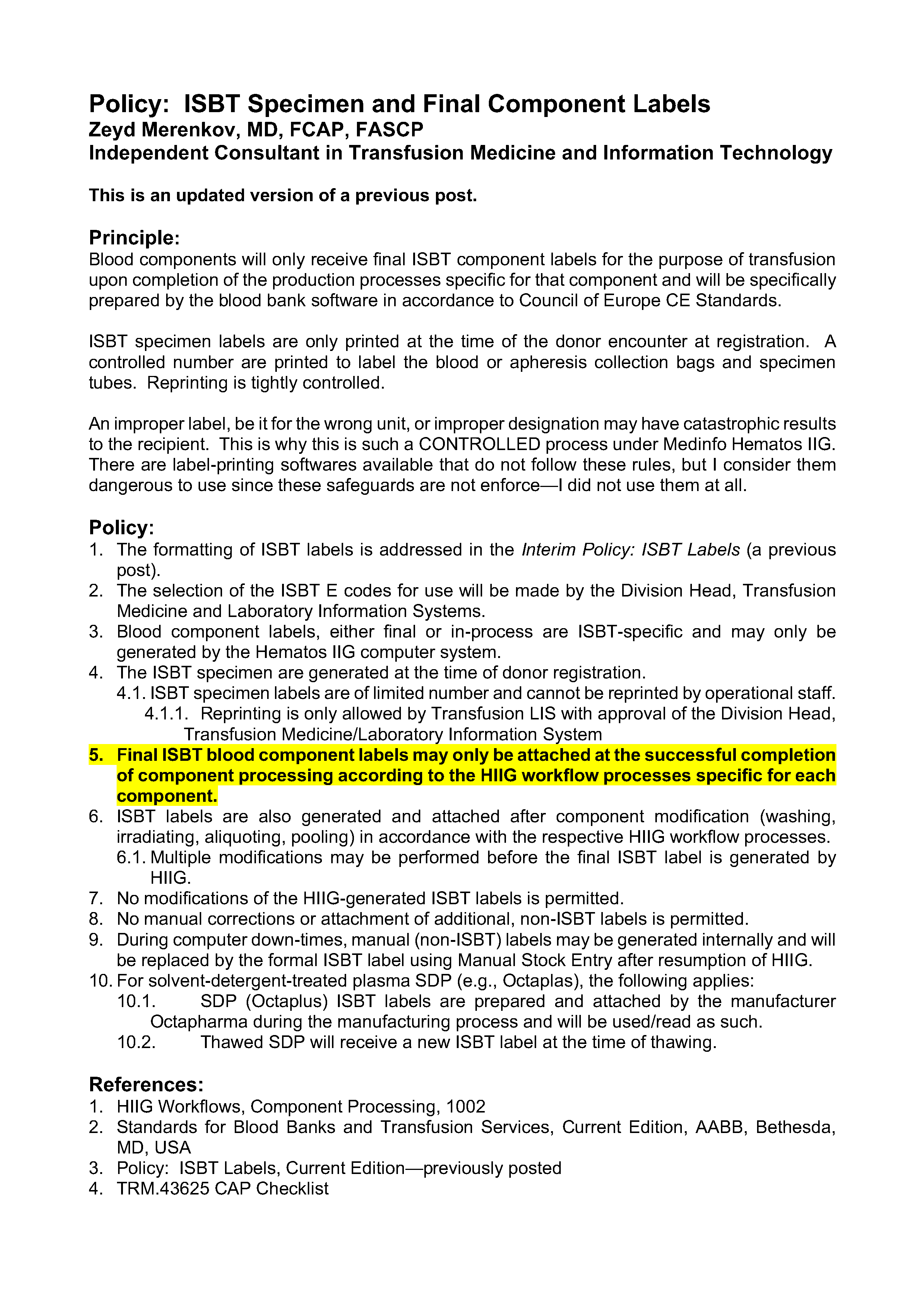 ISBT Component and Specimen Labels – Dr. Zeyd Merenkov