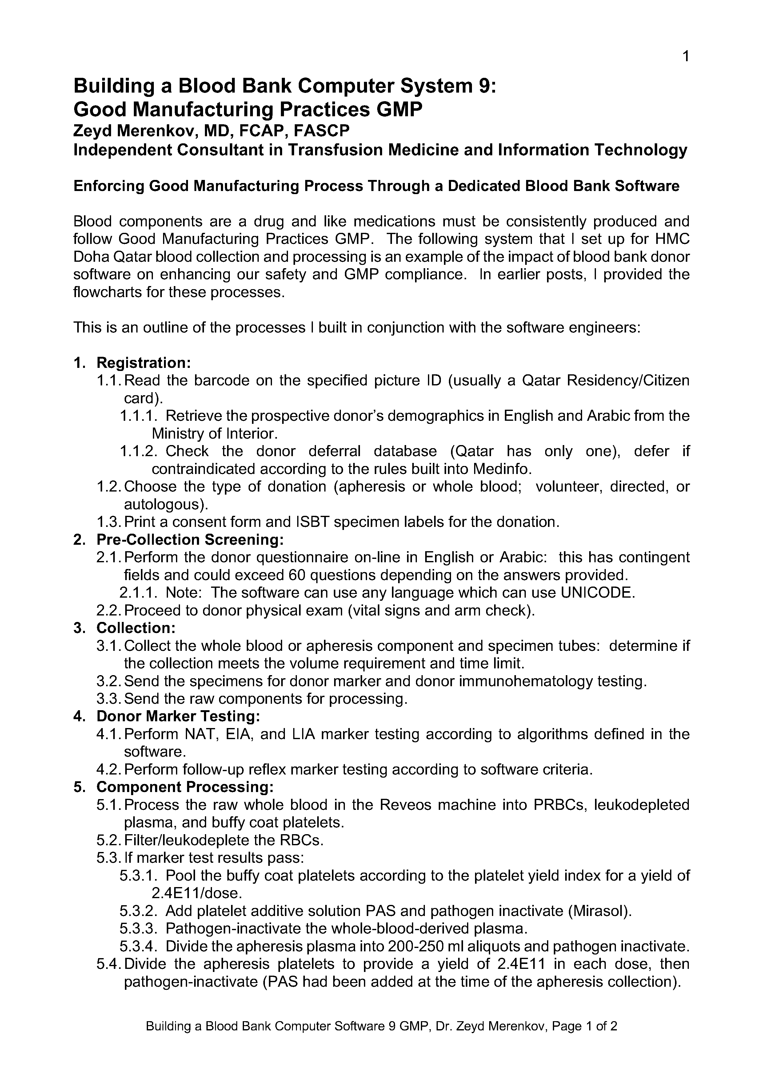 Building a Blood Bank Computer System 9: Good Manufacturing Processes ...