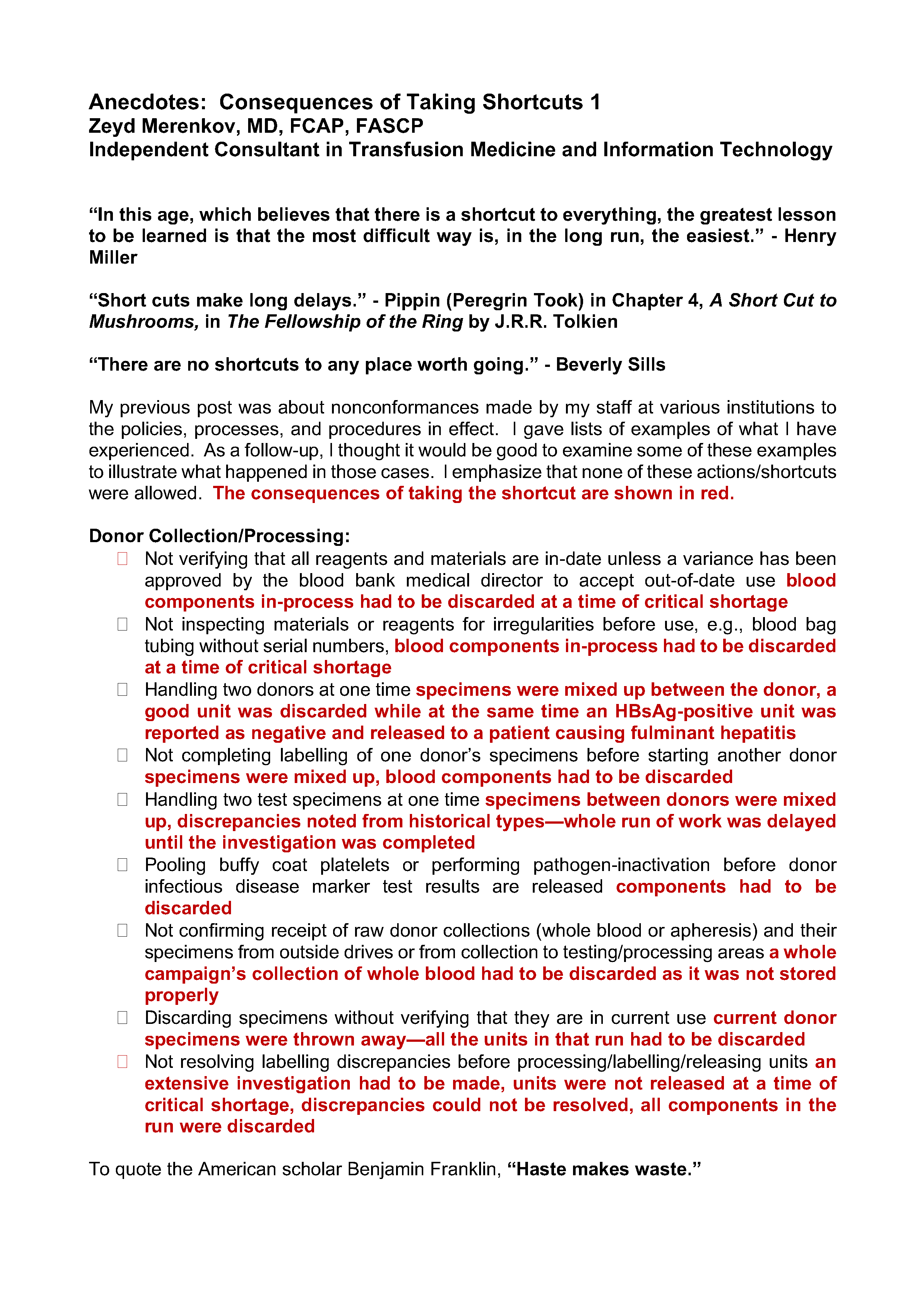 Consequences of Taking Shortcuts 1 – Dr. Zeyd Merenkov