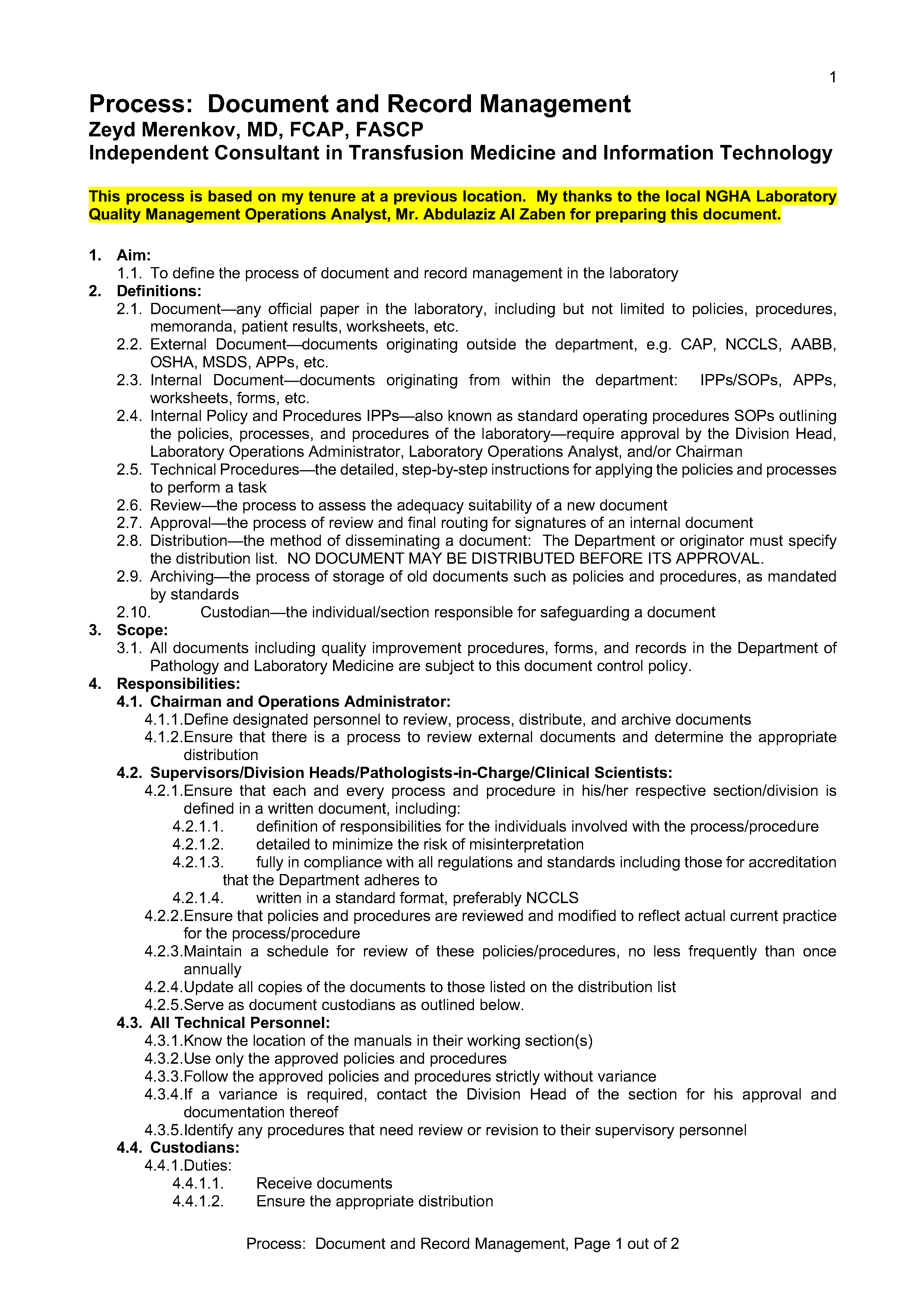 Document and Record Management Process – Dr. Zeyd Merenkov