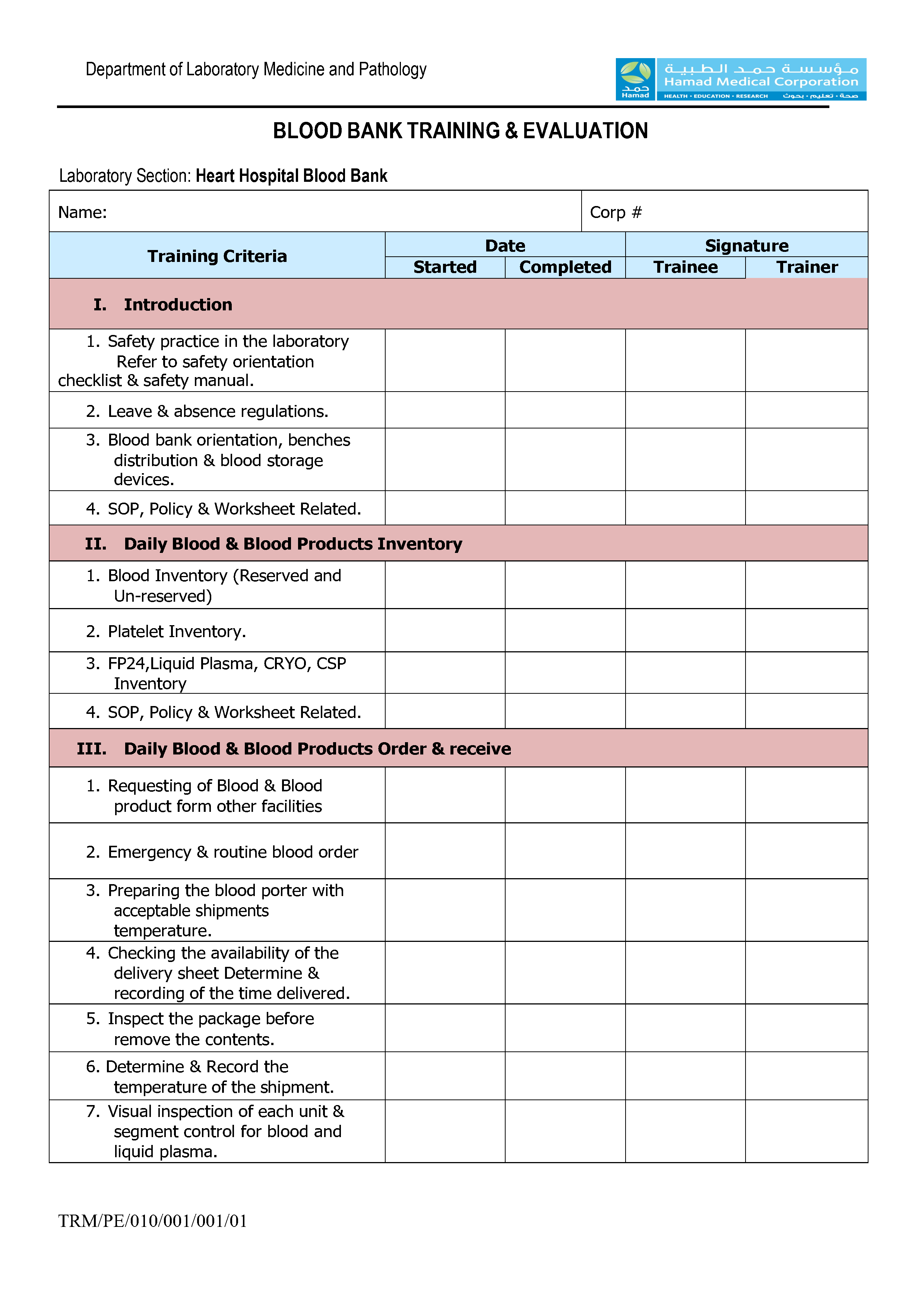 Competency Assessment: Transfusion Service – Dr. Zeyd Merenkov