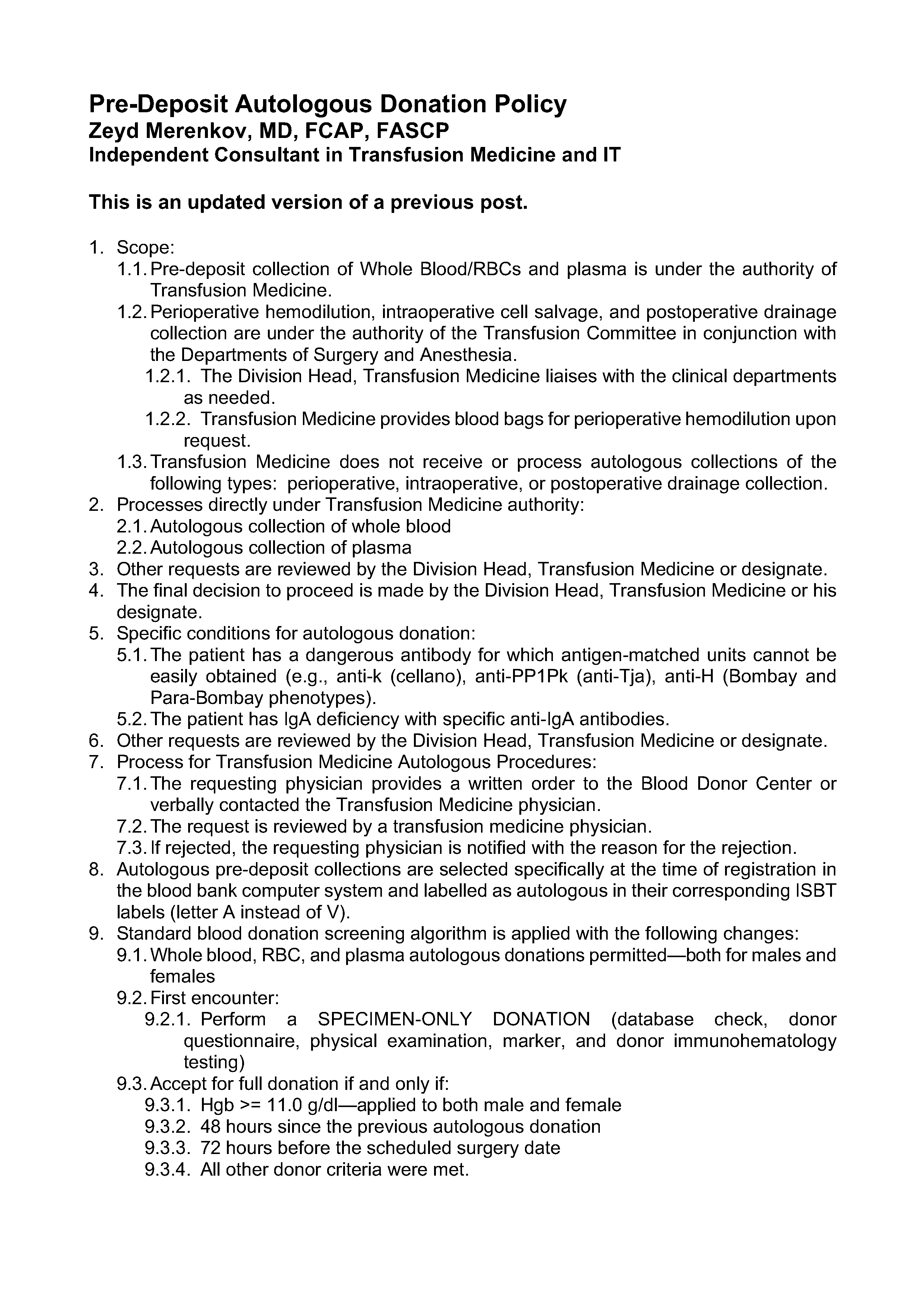 Process: Autologous Donation – Dr. Zeyd Merenkov