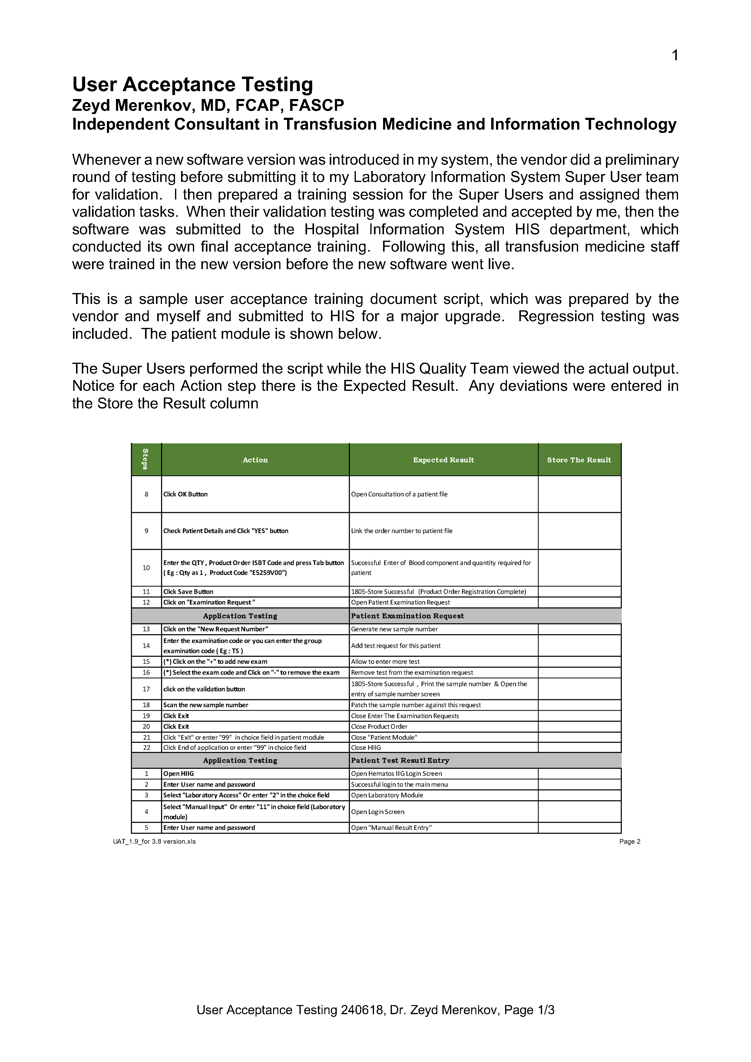 User Acceptance Testing – Dr. Zeyd Merenkov