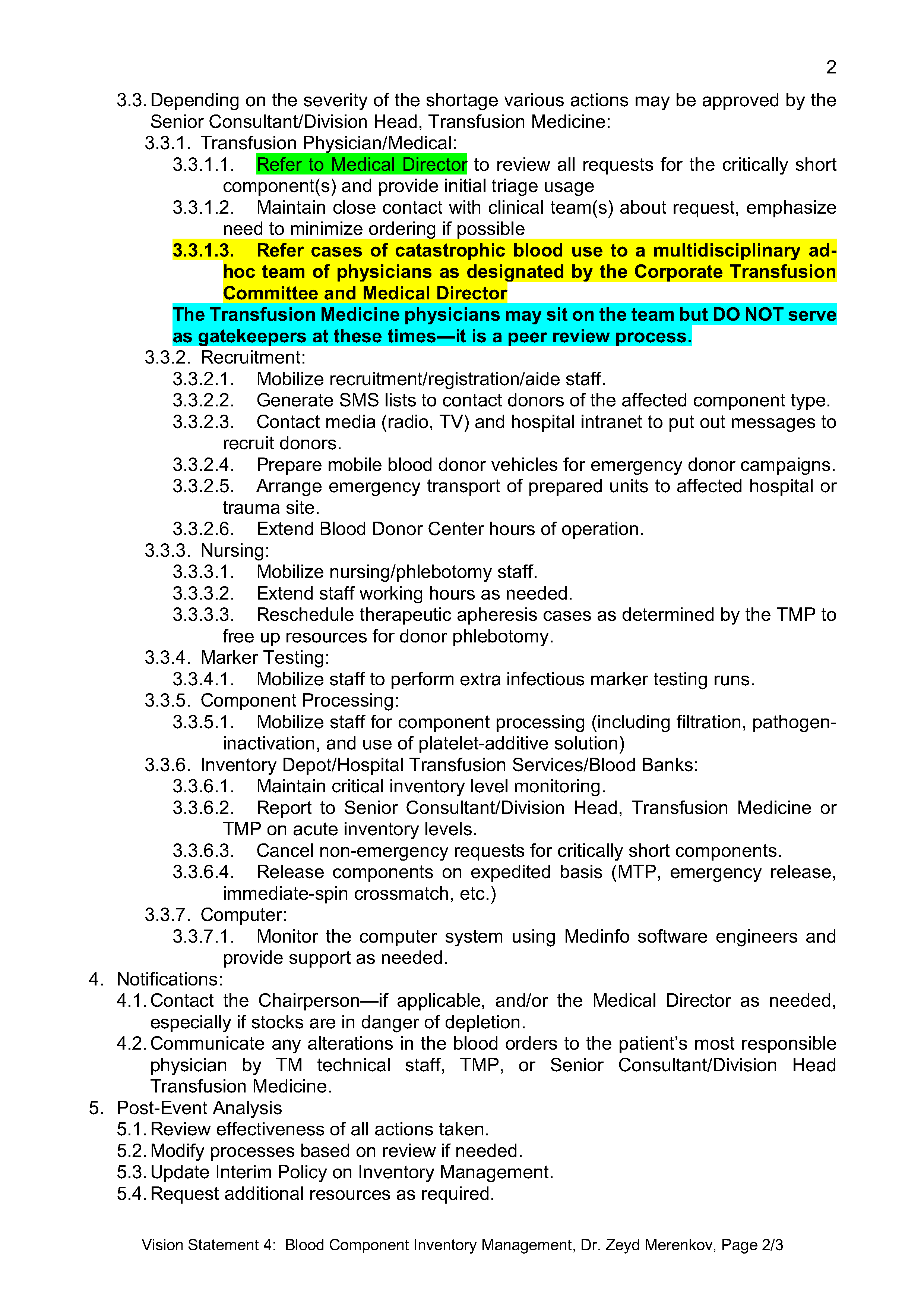 Vision Statement 4: Blood Inventory Management – Dr. Zeyd Merenkov
