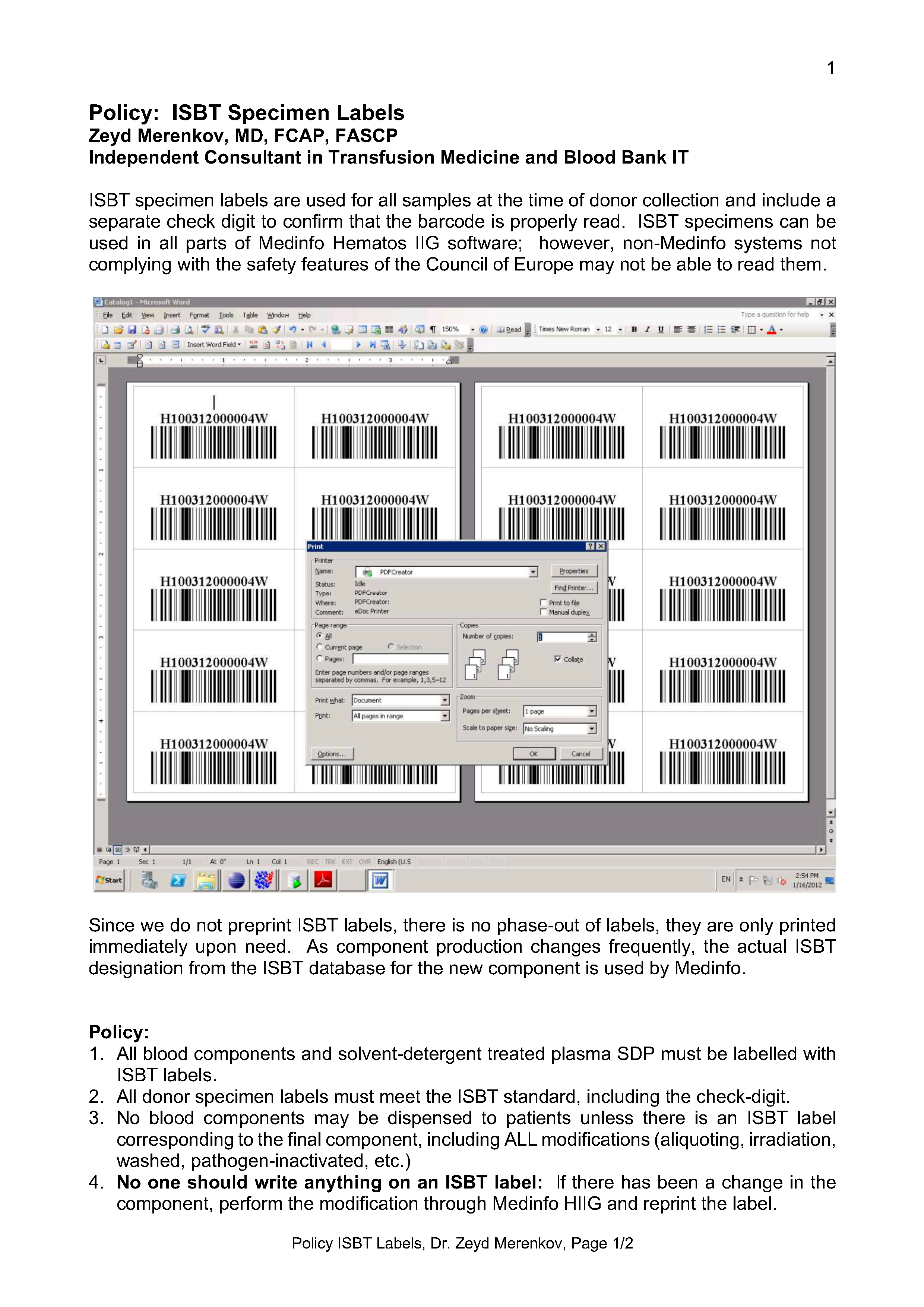ISBT Specimen Labels – Dr. Zeyd Merenkov