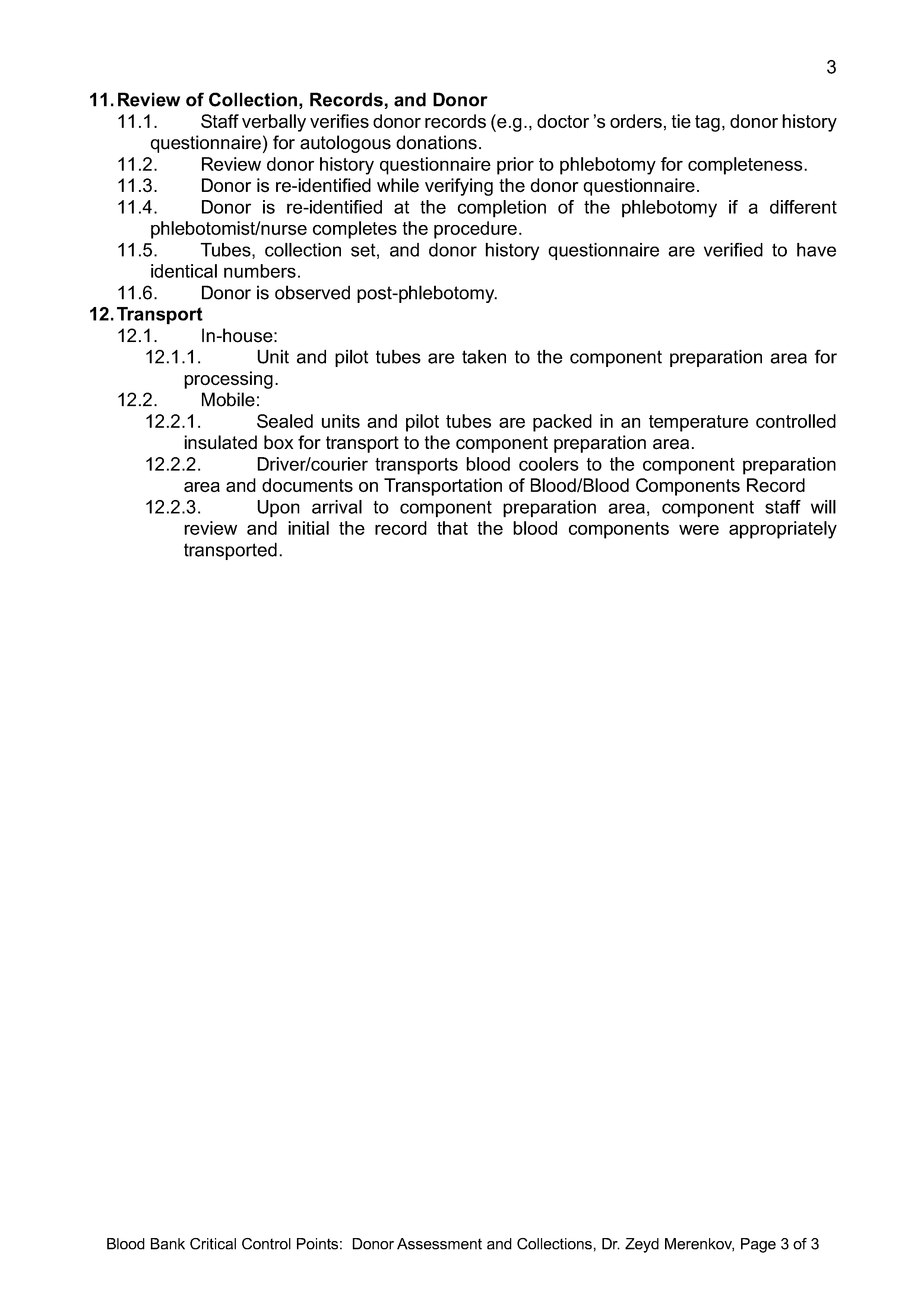 Critical Control Points 1: Donor Assessment and Collection – Dr. Zeyd ...