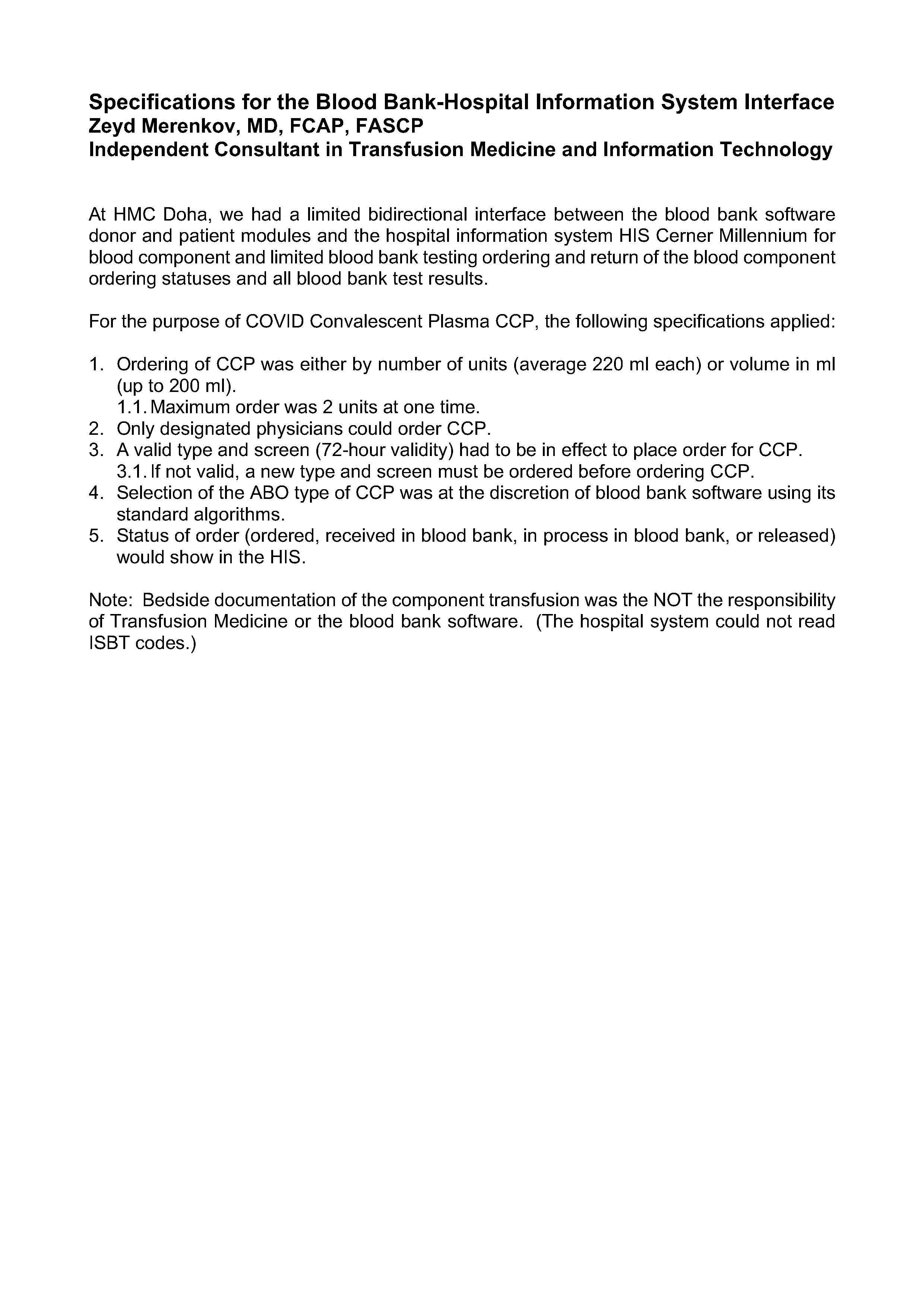 Specifications for the Blood Bank Software Hospital System Interface ...