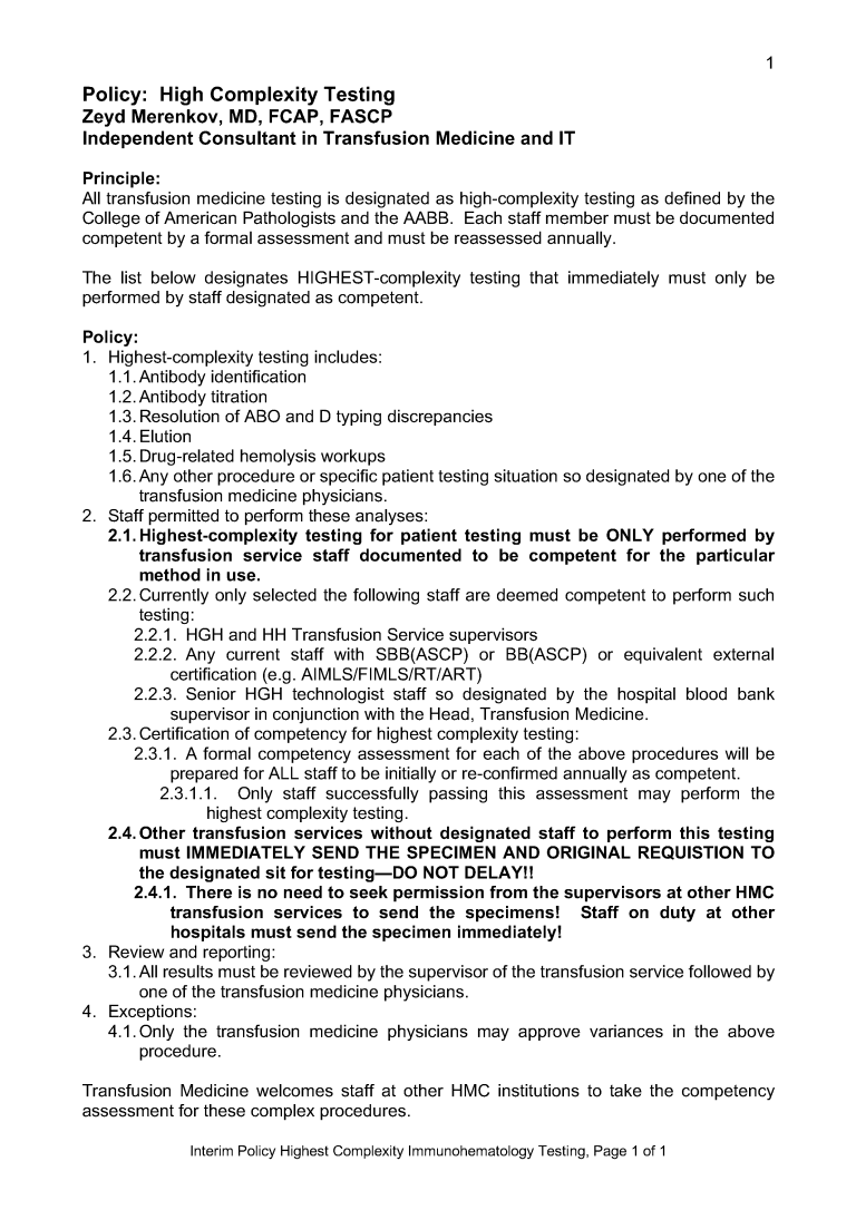 High Complexity Testing – Dr. Zeyd Merenkov