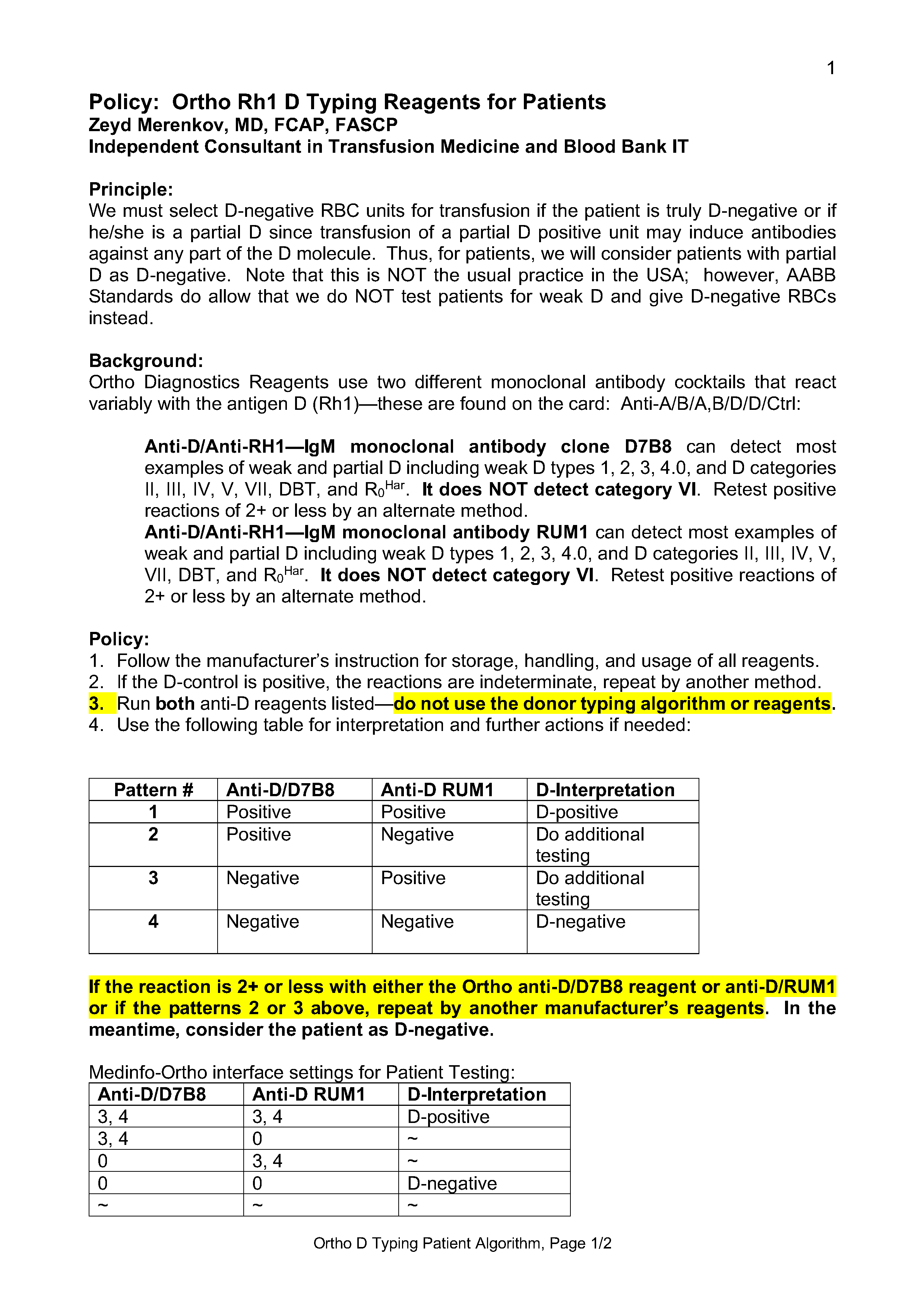 Ortho D Typing Reagents for Patients – Dr. Zeyd Merenkov
