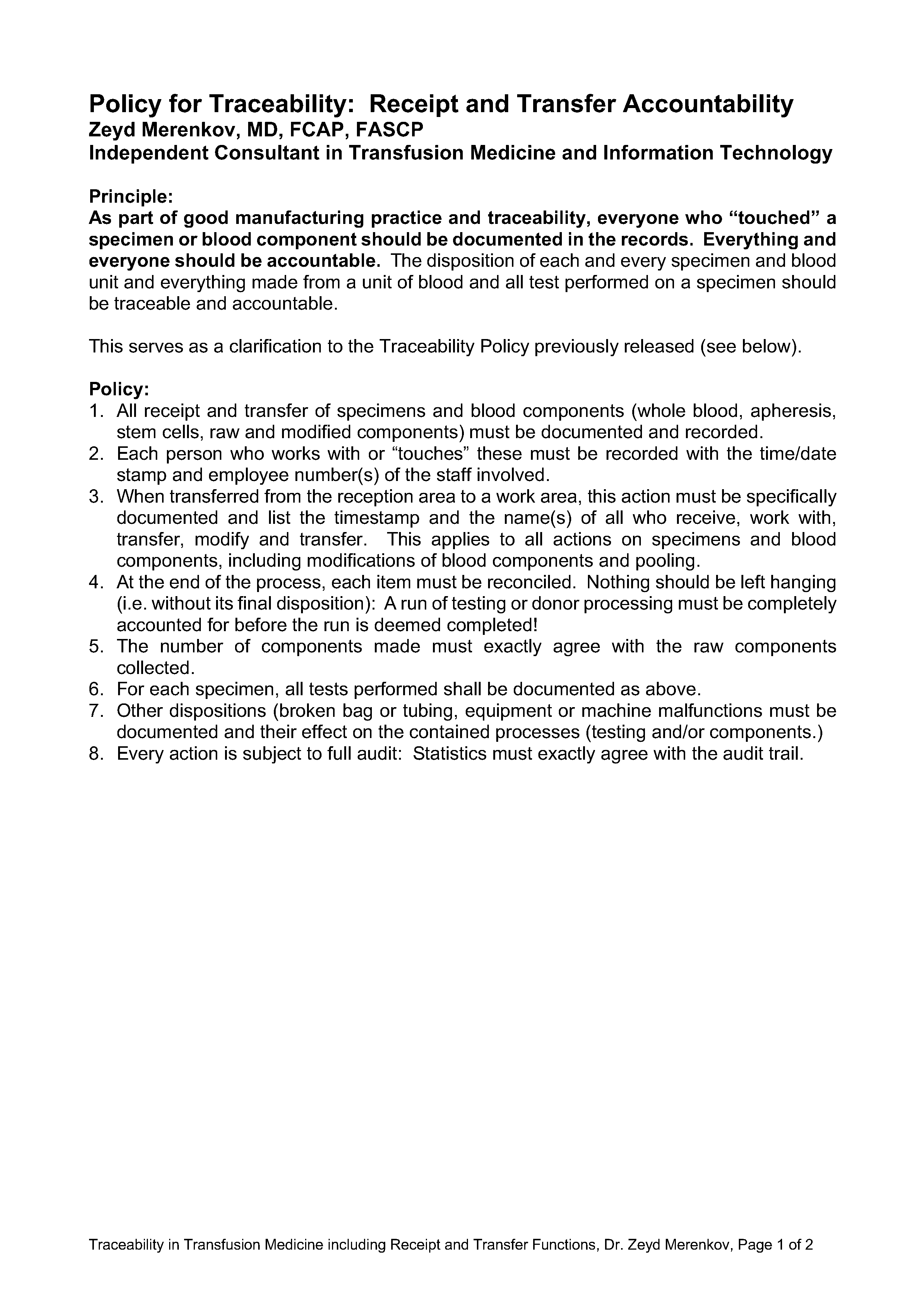 Traceability including Receipt and Transfer Functions – Dr. Zeyd Merenkov