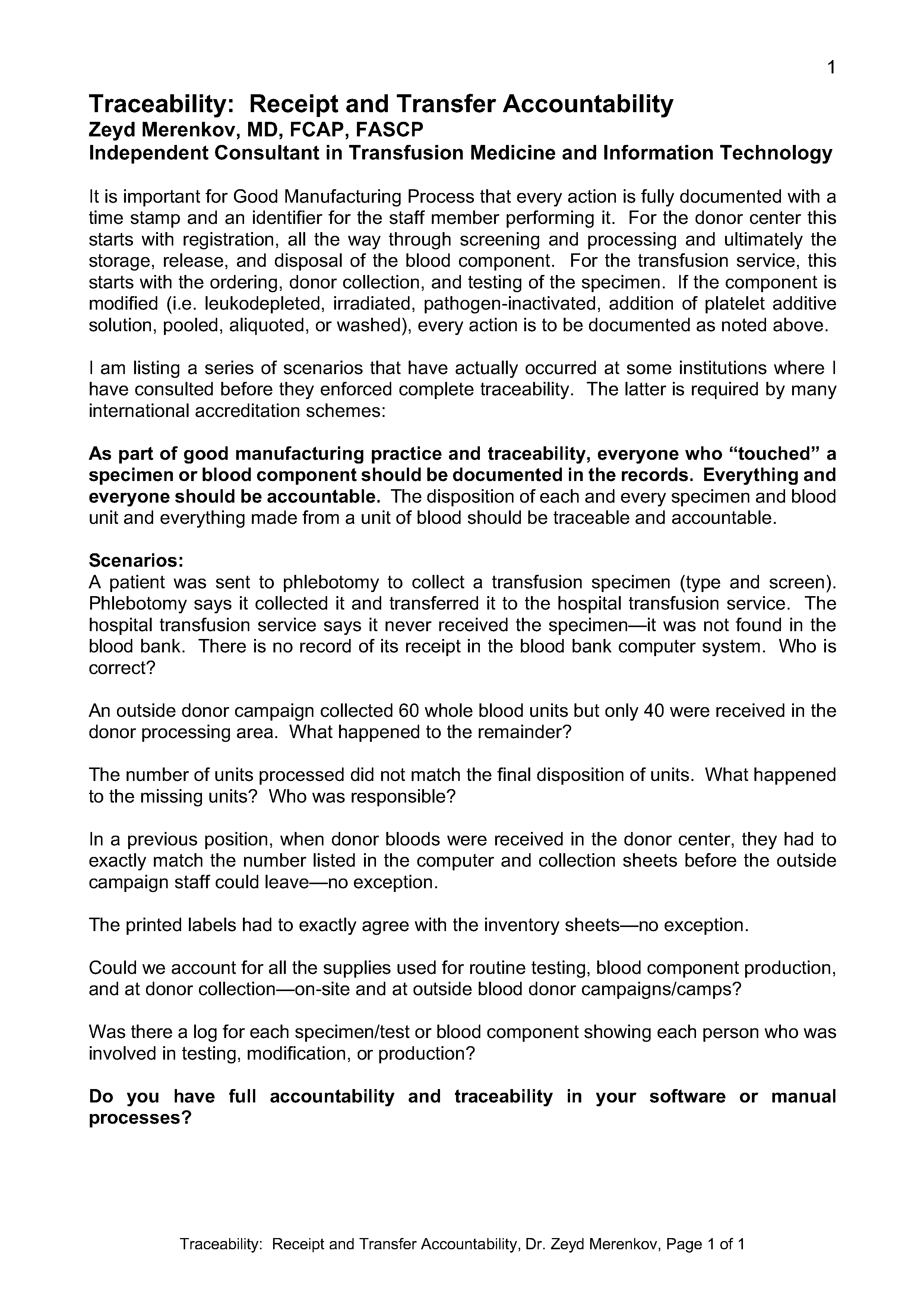 Traceability: Receipt and Transfer Accountability – Dr. Zeyd Merenkov