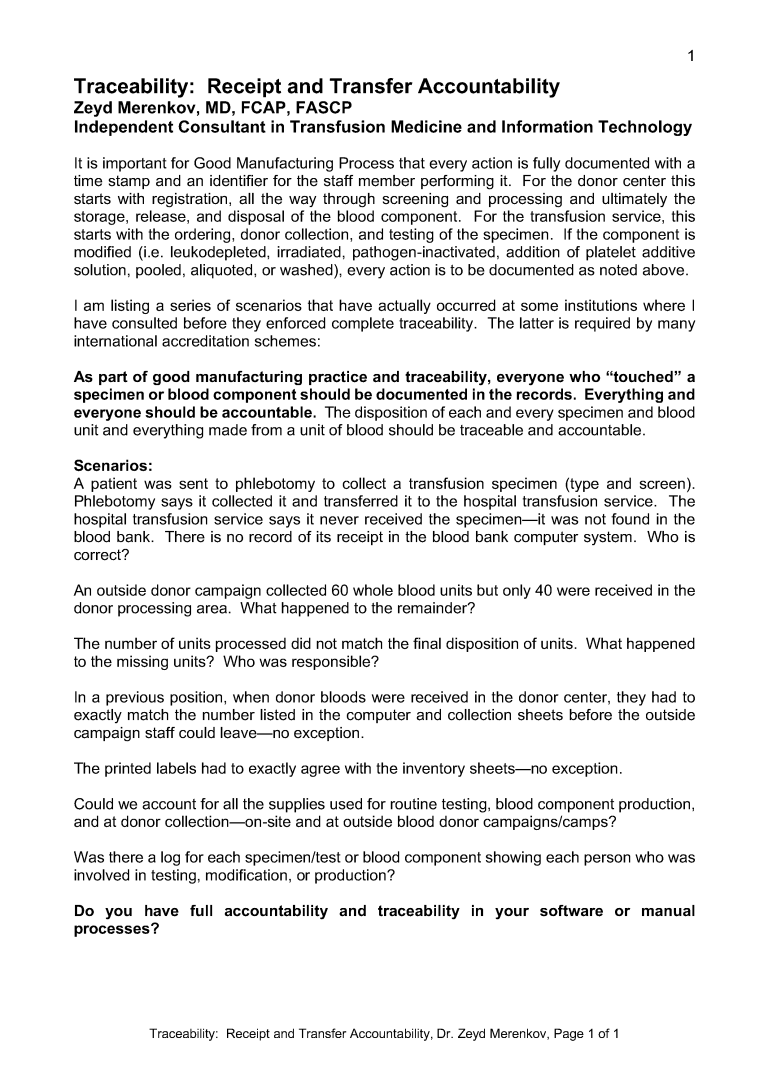 Traceability: Receipt and Transfer Accountability – Dr. Zeyd Merenkov