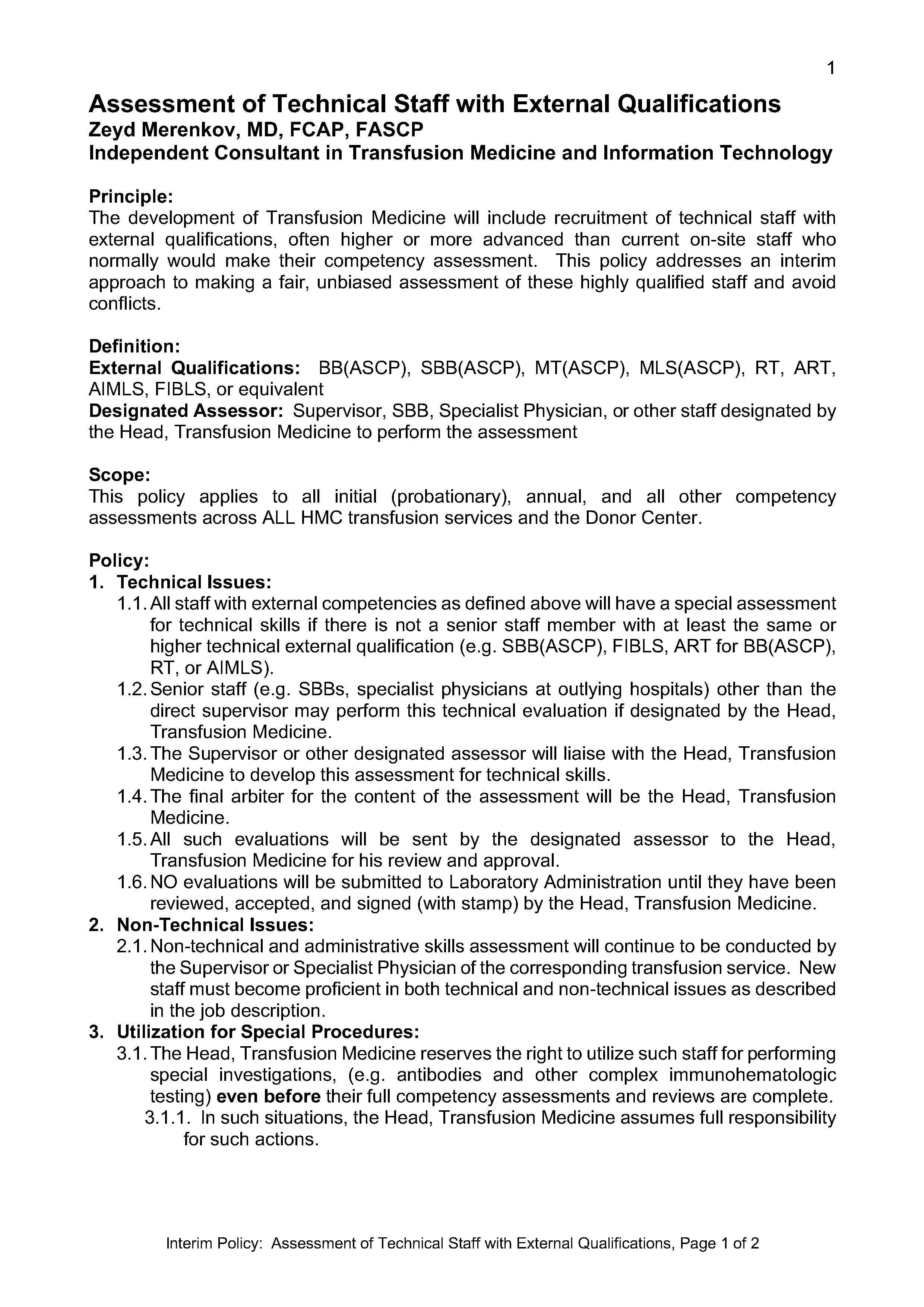 External Qualification Assessment – Dr. Zeyd Merenkov