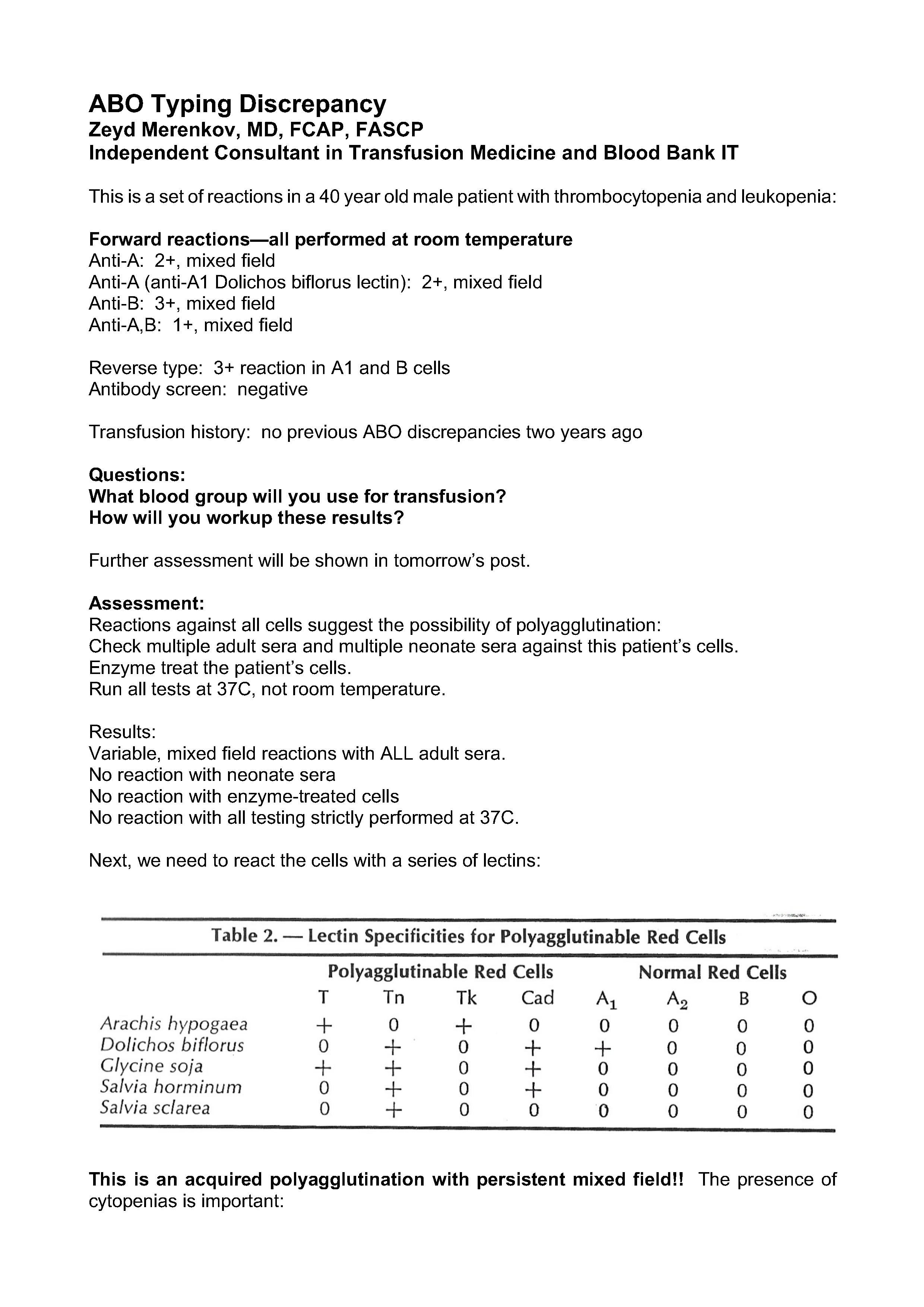 ABO Typing Discrepancy with Cytopenias 2 – Dr. Zeyd Merenkov