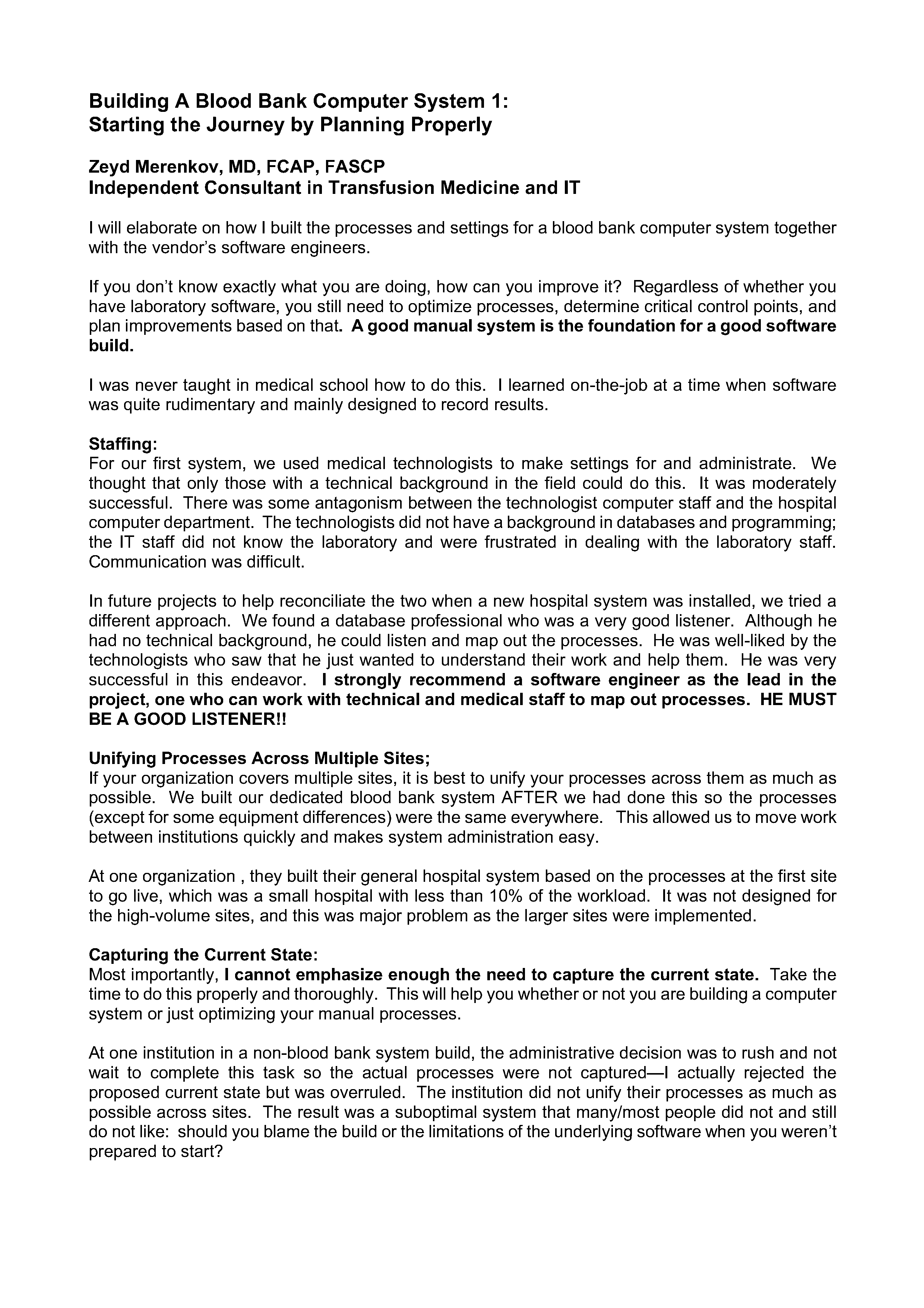 Building a Blood Bank Computer System 1 – Dr. Zeyd Merenkov