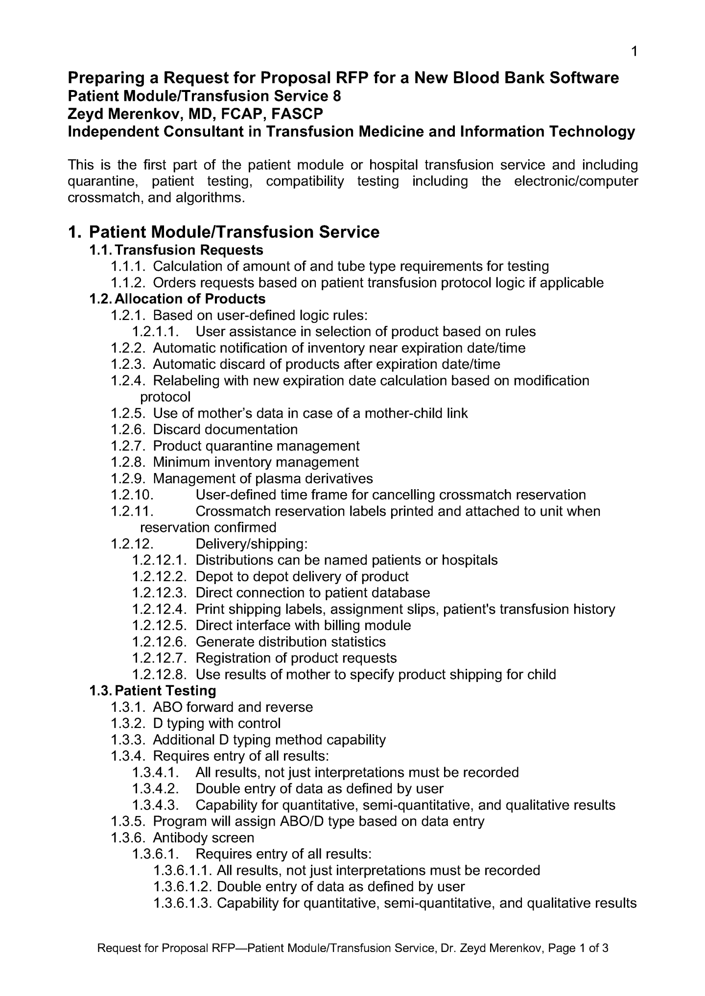 Request for Proposal 8: Patient Module – Dr. Zeyd Merenkov